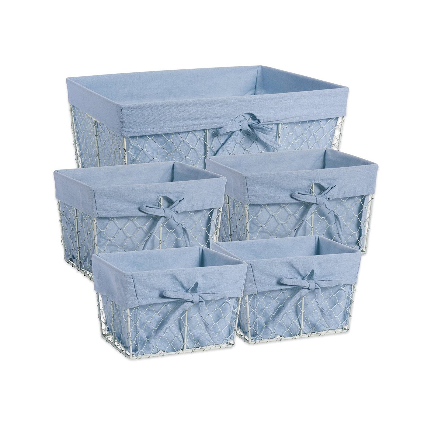 Contemporary Home Living Set of 3 White and Blue Vintage Chicken Wire ...