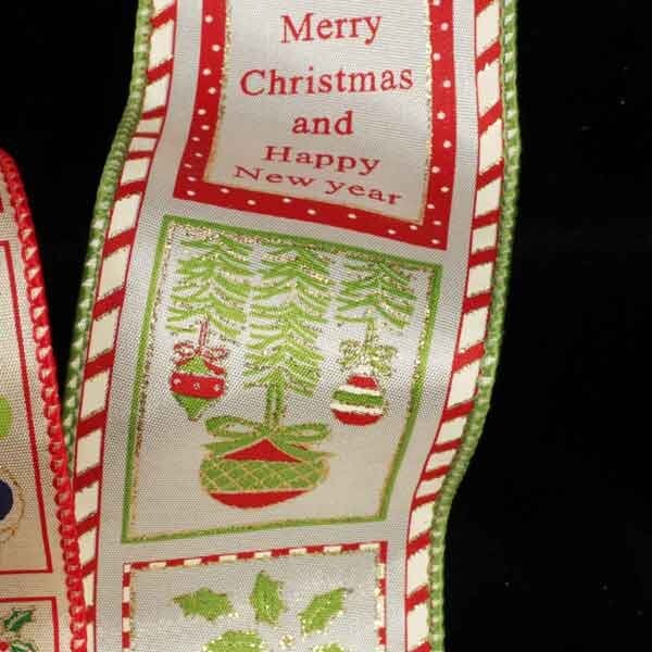 The Ribbon People Red and Green Holiday Joy Print Wired Edged Craft ...