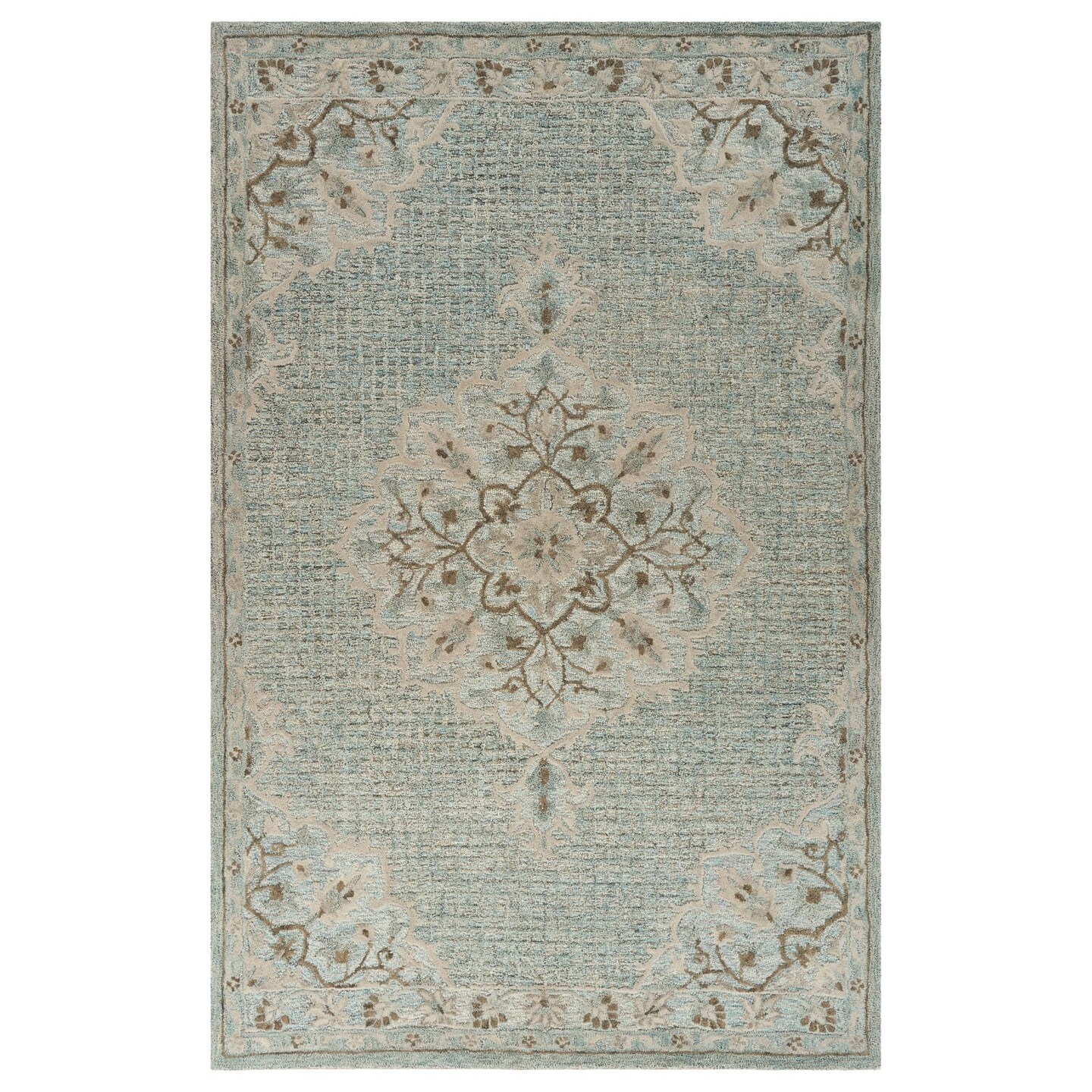 Laddha Home Designs 5' x 7.75' Green and Beige Medallion Hand-Tufted ...