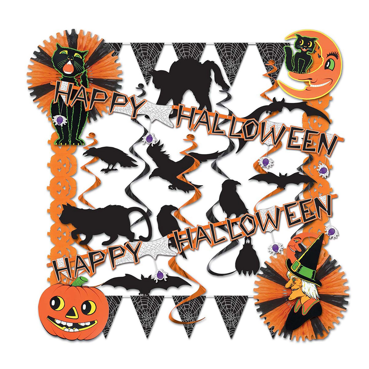 Beistle 28-Piece Orange and Black Cats/Crows/Bats/Witch Halloween ...