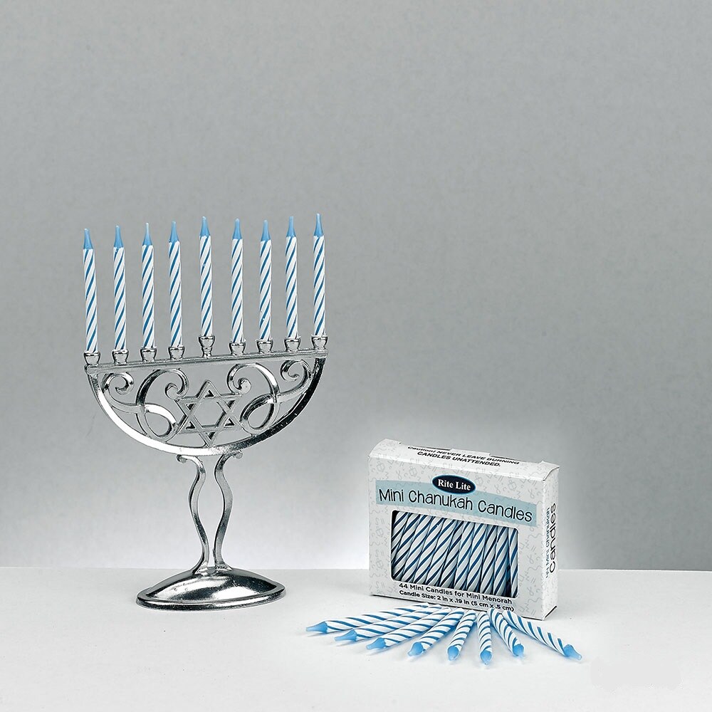 Rite Lite 45pc Silver and Blue Classic Style Mini Hanukkah Menorah Set ...