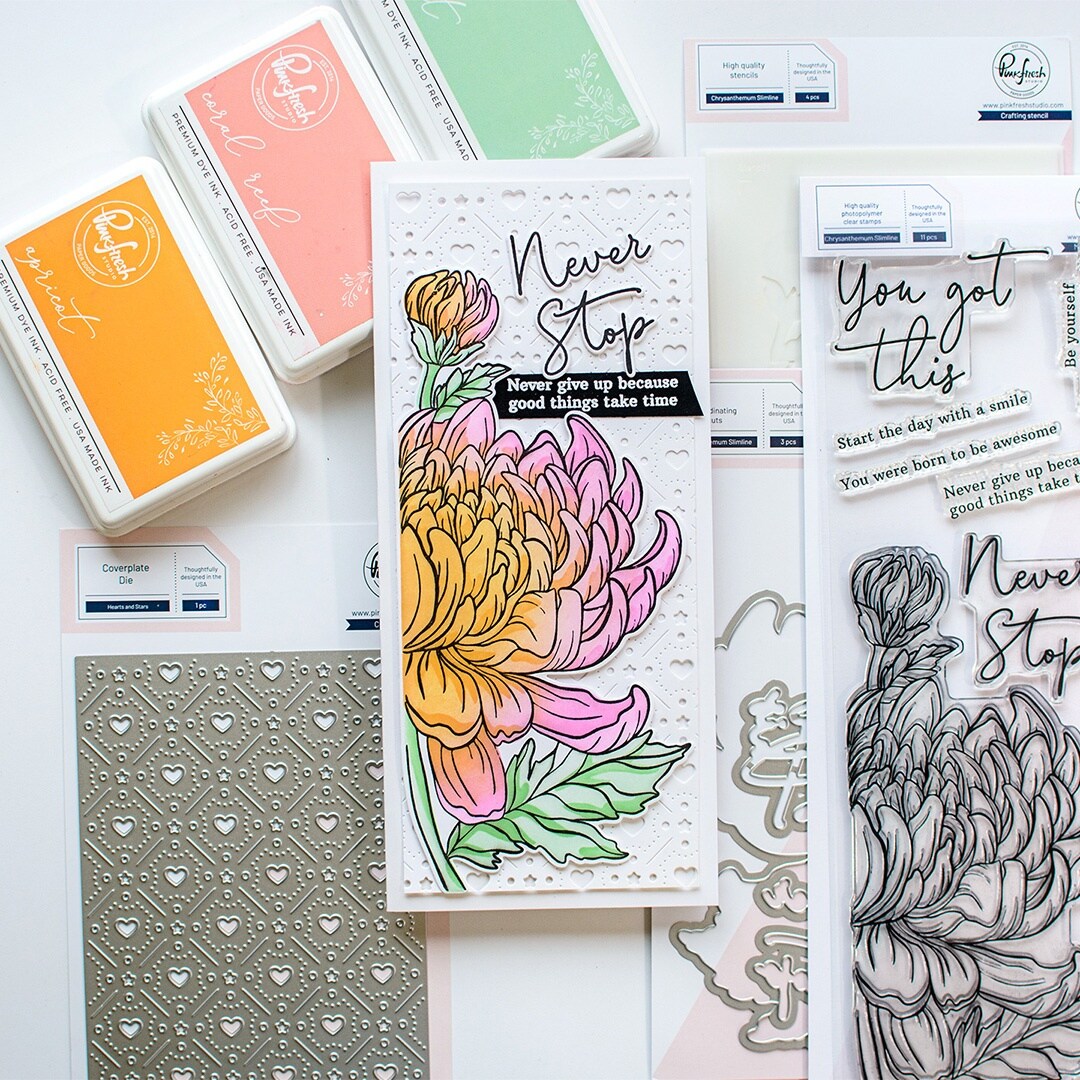 Pinkfresh Studio Clear Slimline Stamp Set 4"X12"-Chrysanthemum, Count ...