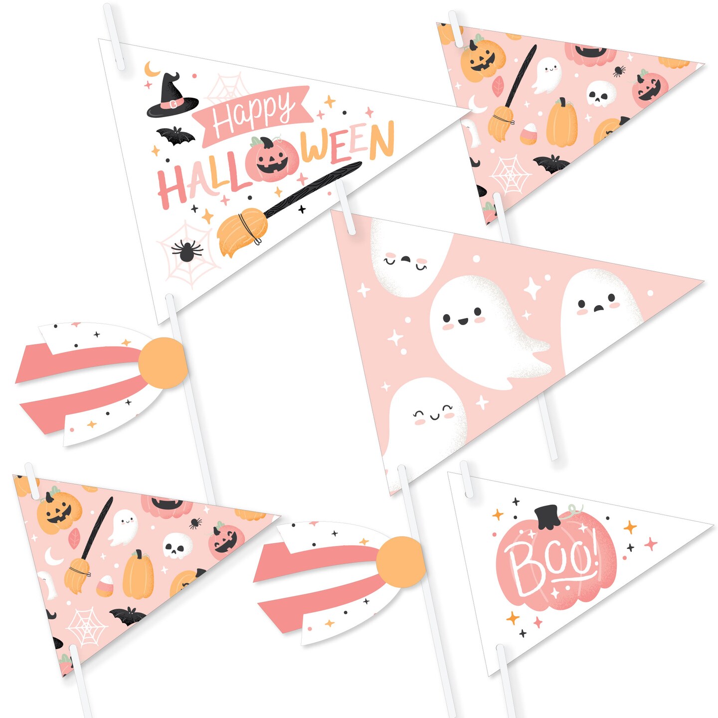 Big Dot of Happiness Pastel Halloween - Triangle Pink Pumpkin Party ...