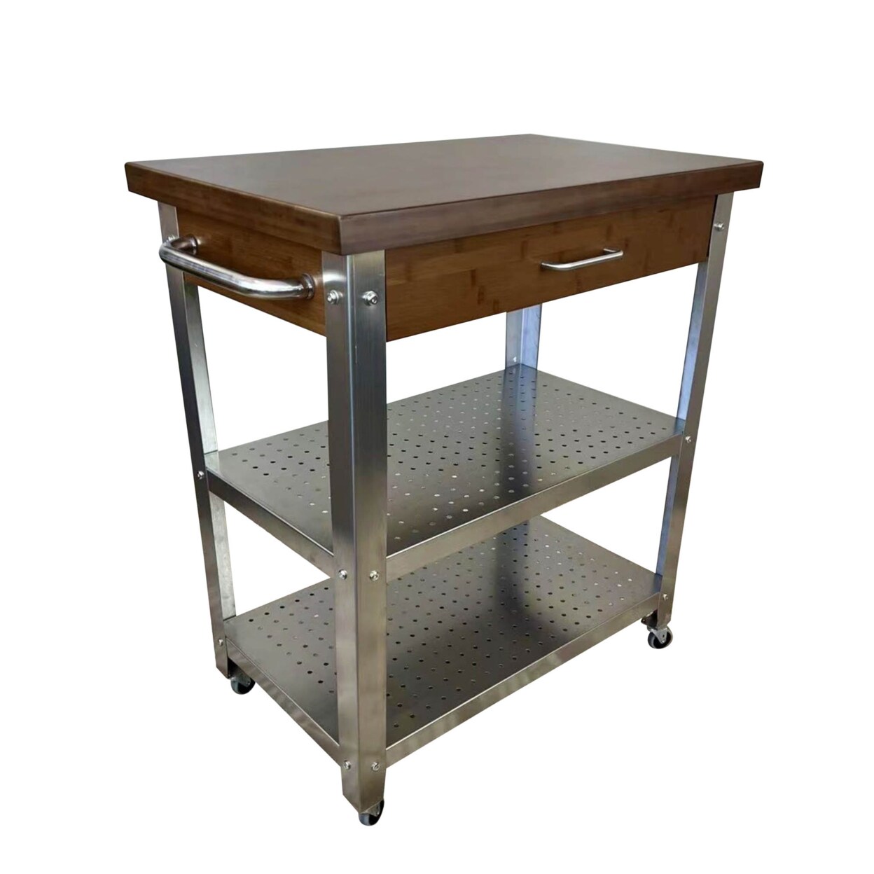 Eccostyle Solid Bamboo and Stainless Steel Kitchen Cart with Drawer ...