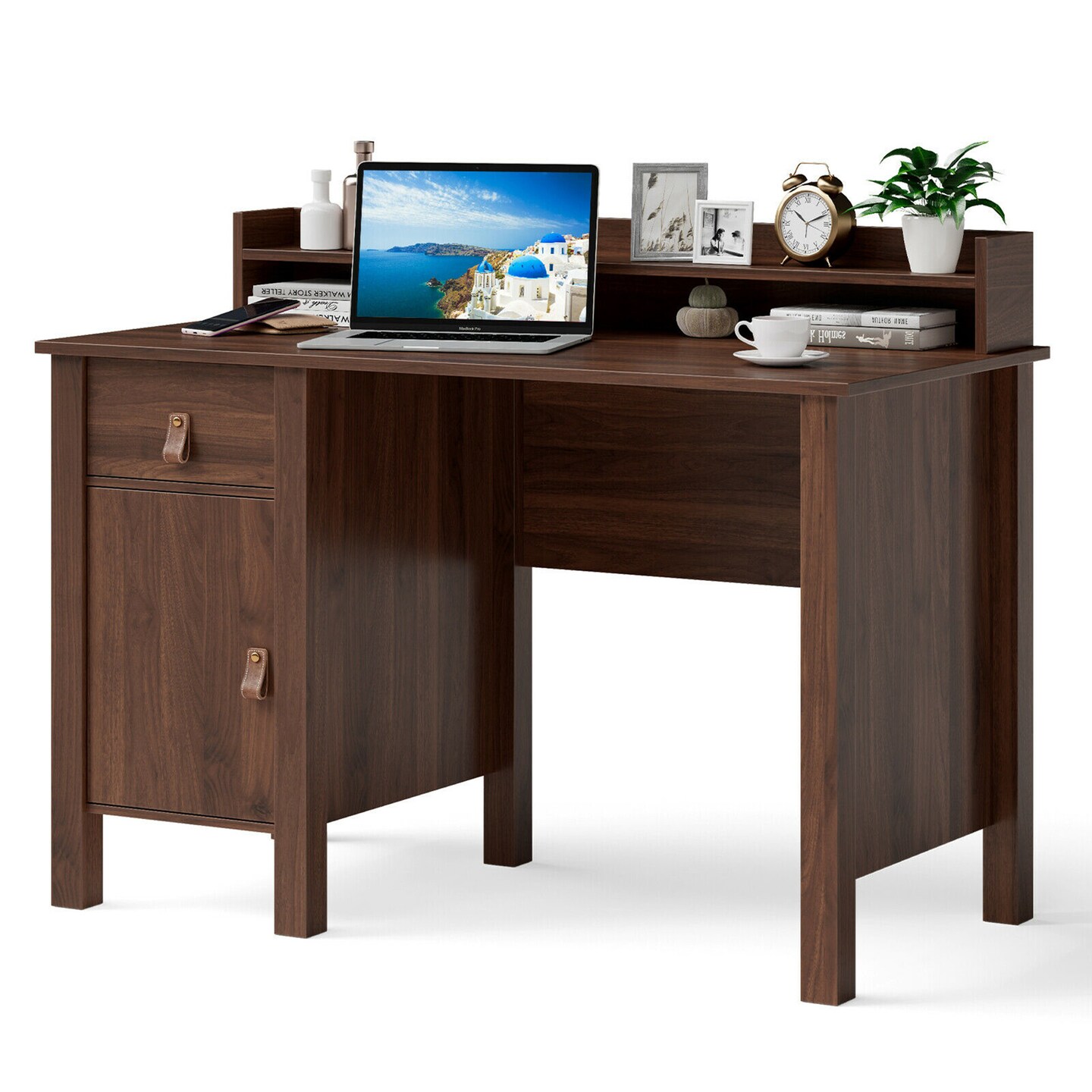 Costway Computer Desk Home Office Writing Workstation w/ Drawer & Hutch ...