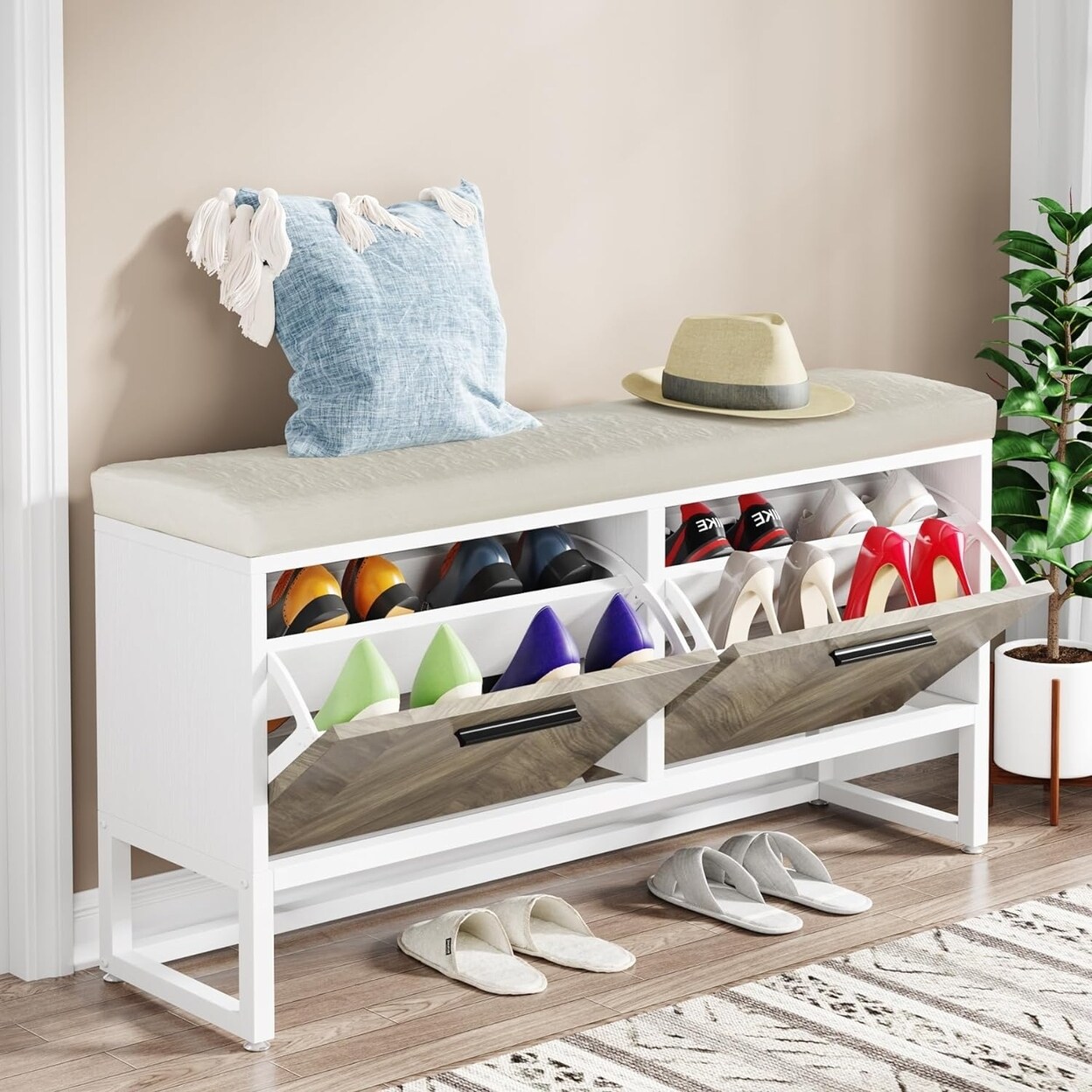 Tribesigns Shoe Storage Bench with Seat Cushion Entryway Shoe Bench ...