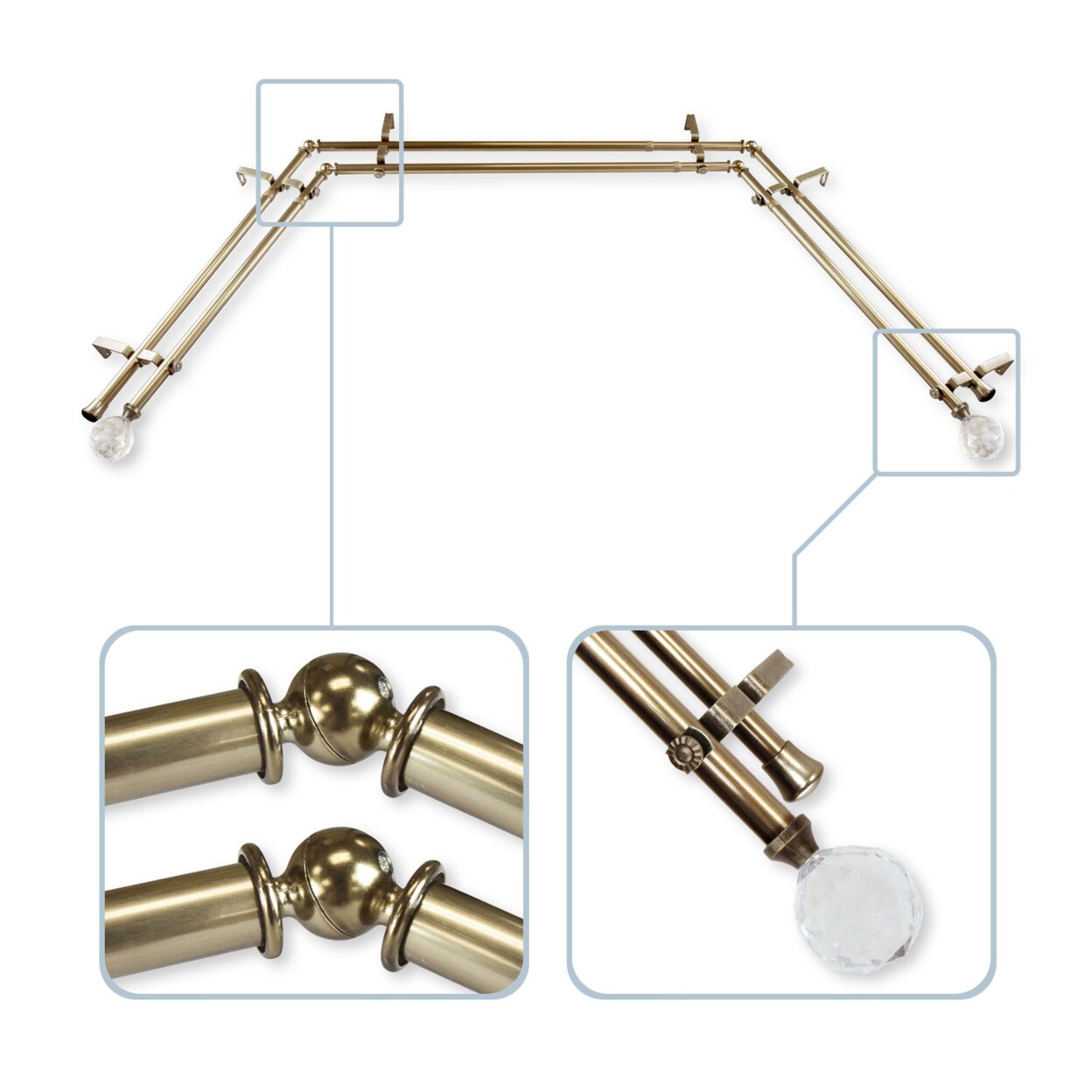 Hermosa Home Princess 13 by 16" Bay Window Double Curtain Rod 20"-36 ...