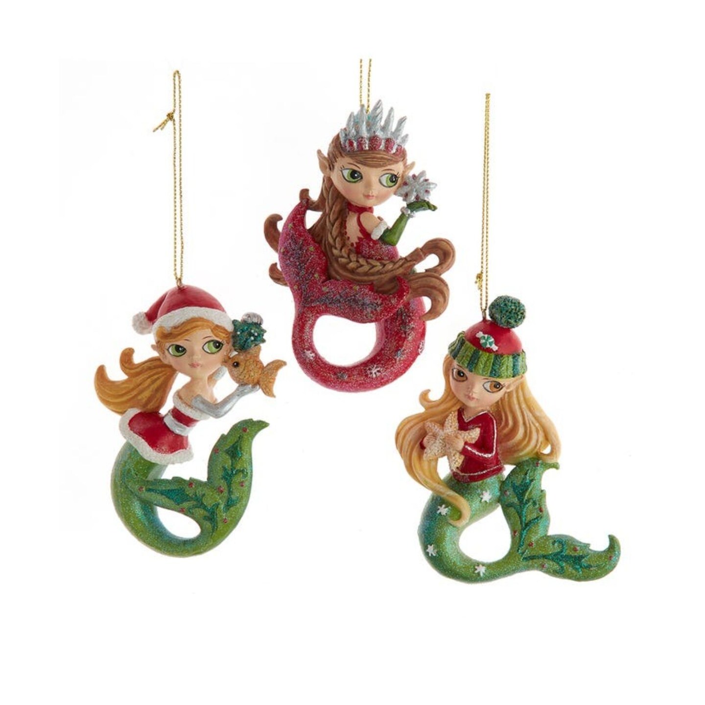 KSA Club Pack of 12 Red and Green Mermaids Christmas Figurine Ornaments ...