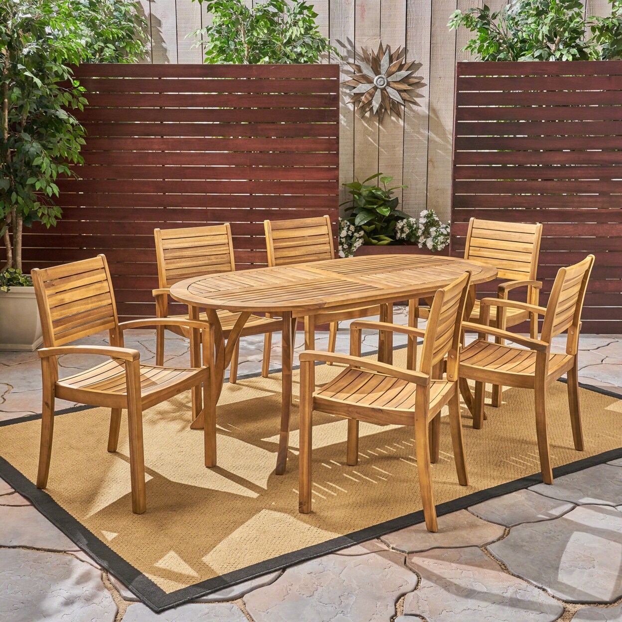 GDFStudio Powell Outdoor 6-Seater Oval Acacia Wood Dining Set | Michaels