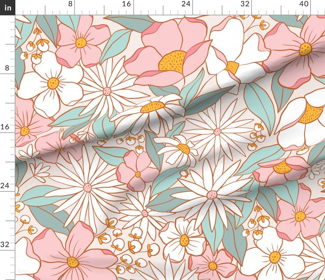 Petal Signature Cotton by the Yard or Fat Quarter Daisy Botanical ...