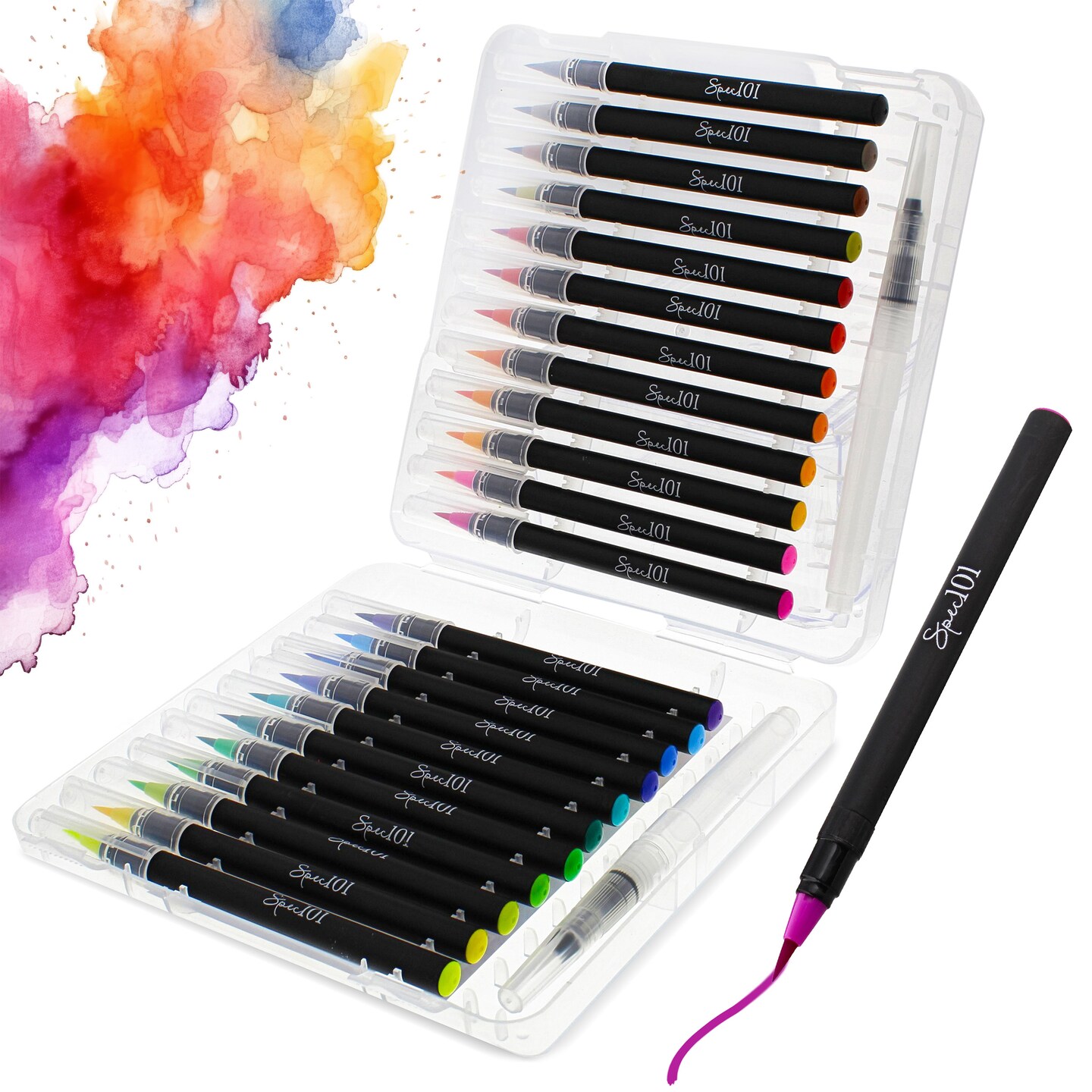 Spec101 Watercolor Pens Brush Set - 24 Watercolor Brush Markers and 2 ...
