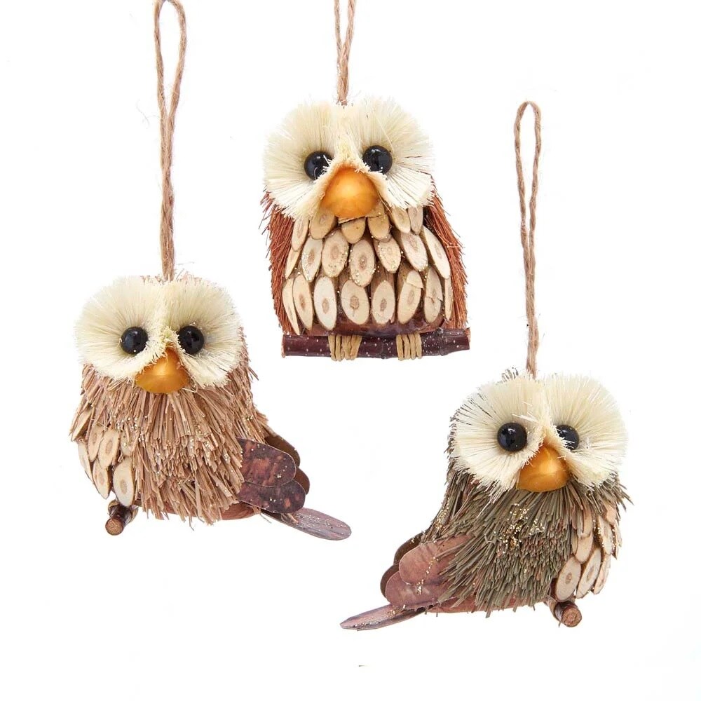 KSA Pack of 24 Brown and Ivory Three Sisal Perching Owl Christmas ...