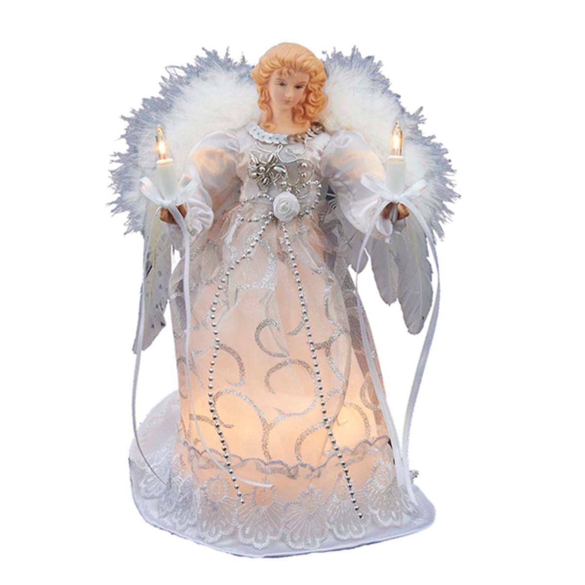 KSA 9" Virtuous White and Shimmering Silver Lighted Angel Christmas ...