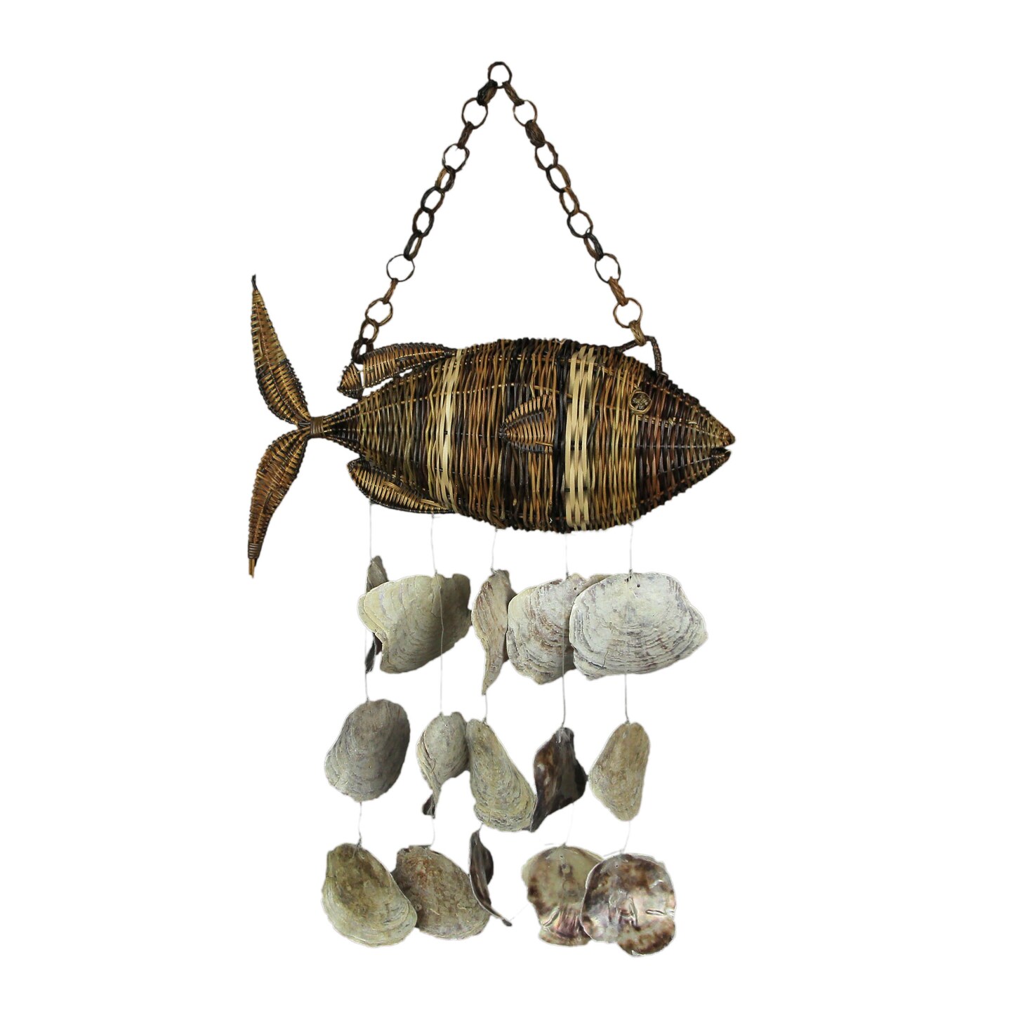 Large Woven Rattan Fish Shaped Capiz Shell Wind Chime 31 Inches High ...