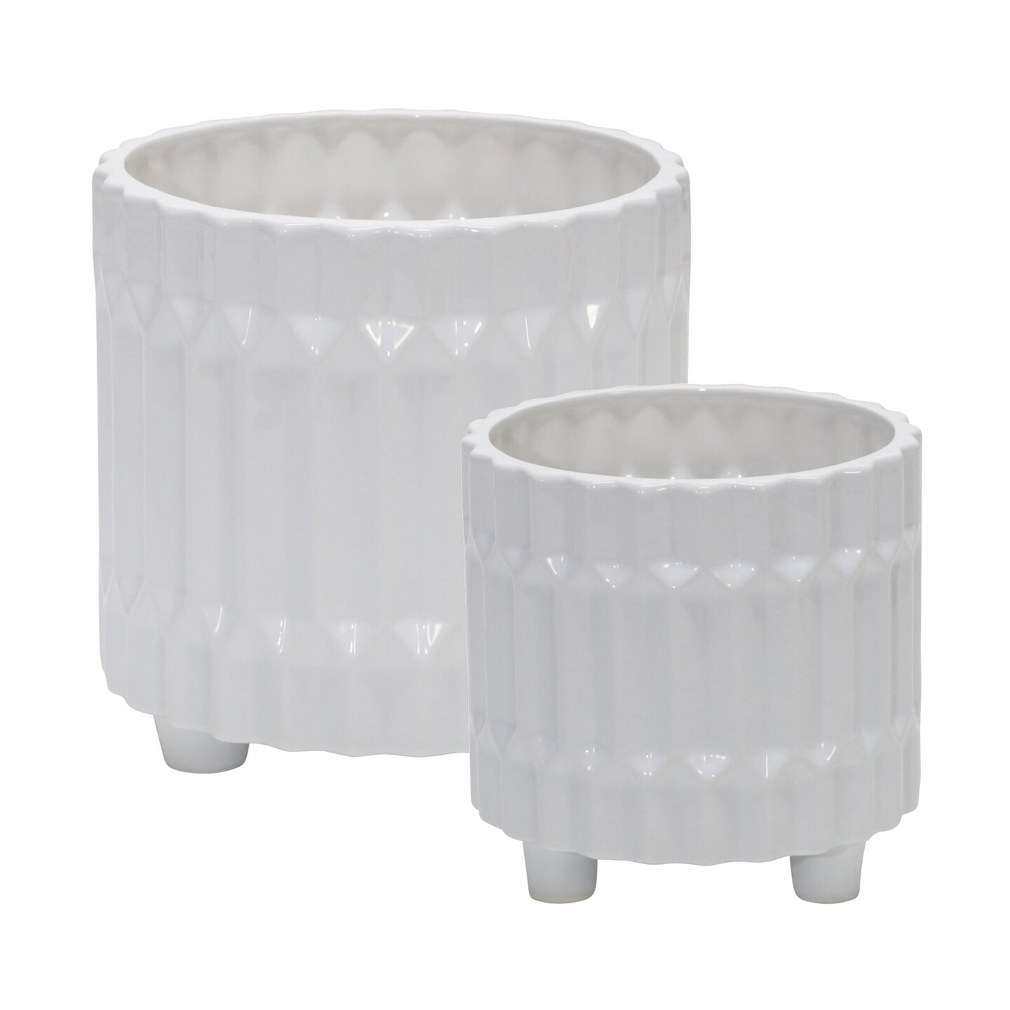 Kingston Living Fluted Ceramic Footed Planters - 8" - White - Set of 2 ...