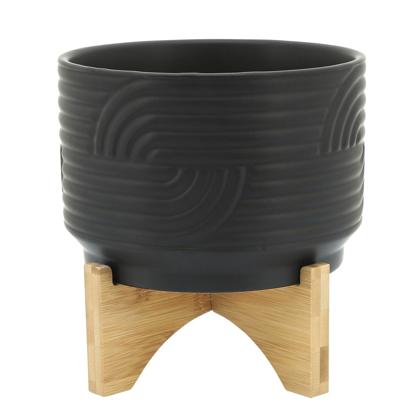 Kingston Living Abstract Wave Ceramic Planter with Stand - 7" - Black ...