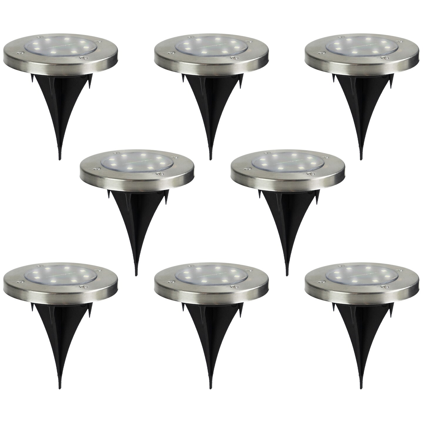 Northlight Set of 8 Stainless Steel Round Solar Powered LED Pathway ...