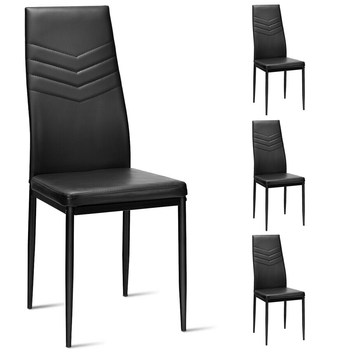 Gymax Set of 4 PVC Dining Side Chairs with Metal Frame High Back Home ...