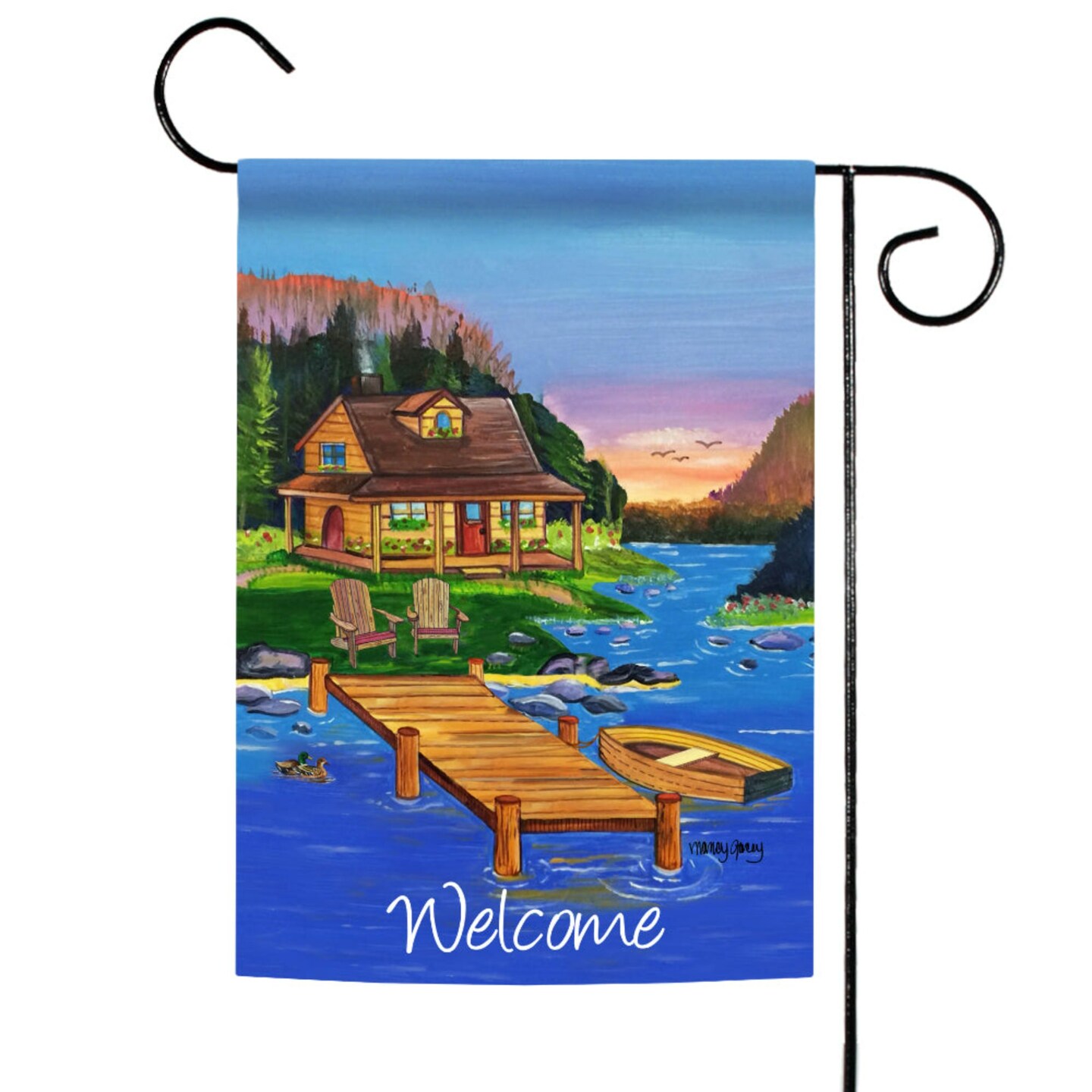 Toland Home Garden Blue and Green Cabin on the Lake "Welcome" Outdoor ...