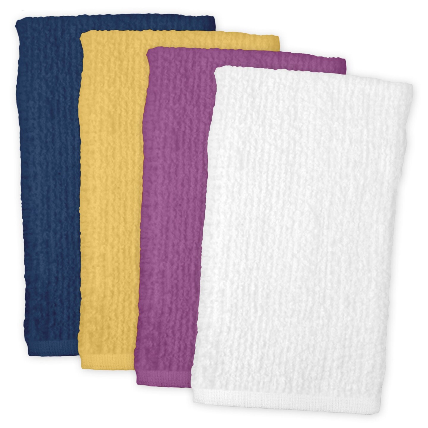 Contemporary Home Living Set of 4 White and Yellow Solid Kitchen Towels ...