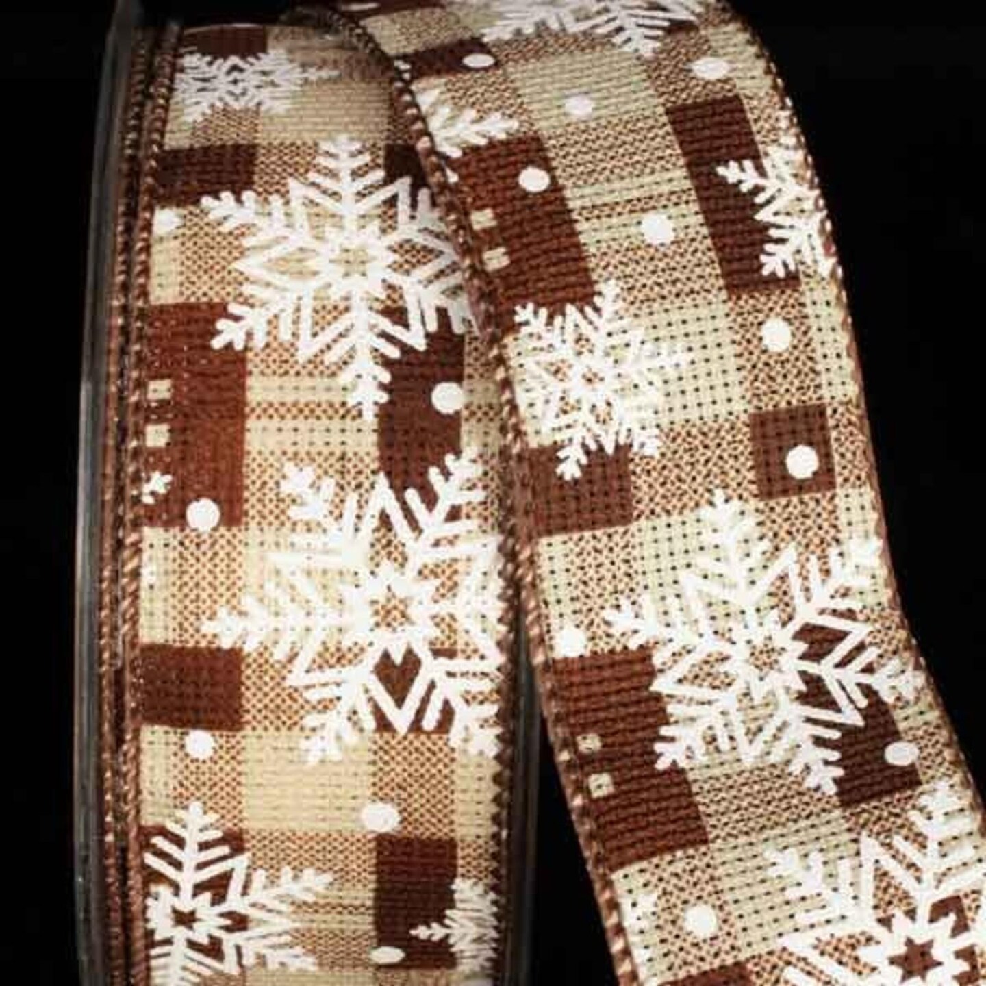 The Ribbon People Beige and White Snowflakes Plaid Pattern Wired Craft ...