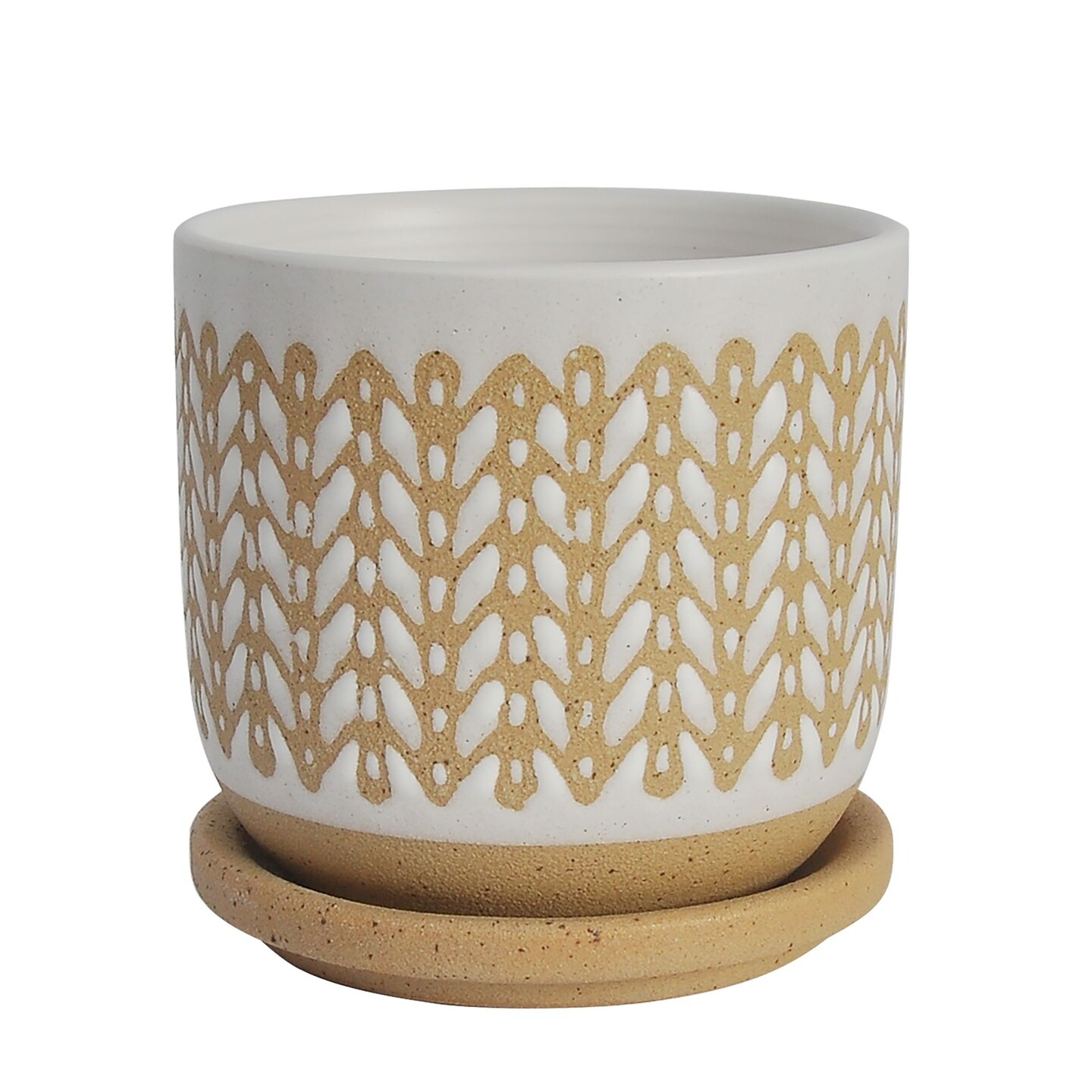 Kingston Living 5" Brown and Ivory Ceramic Aztec Planter with Saucer ...