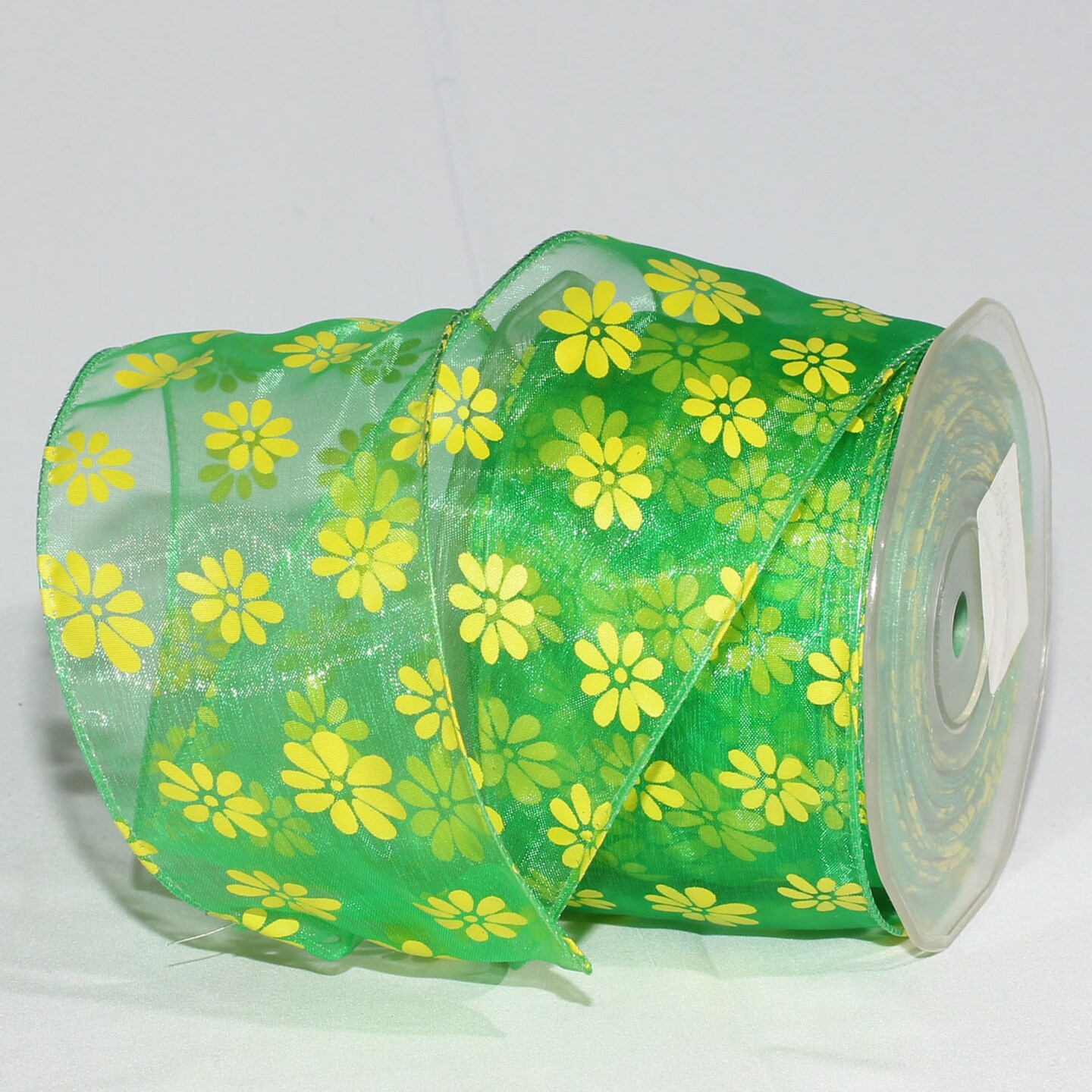 The Ribbon People Sheer Green and Yellow Retro Daisies Wired Craft ...