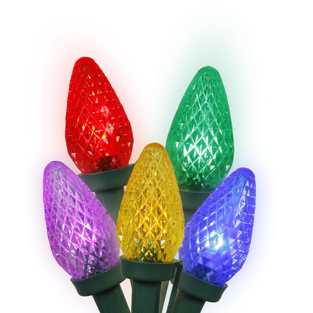 25 Multi Color C7 Retro Style LED Lights Green Wire 16Ft. Christmas set ...