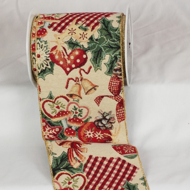 The Ribbon People Red and Ivory Holiday Bows Wired Craft Ribbon 6" x 9 ...