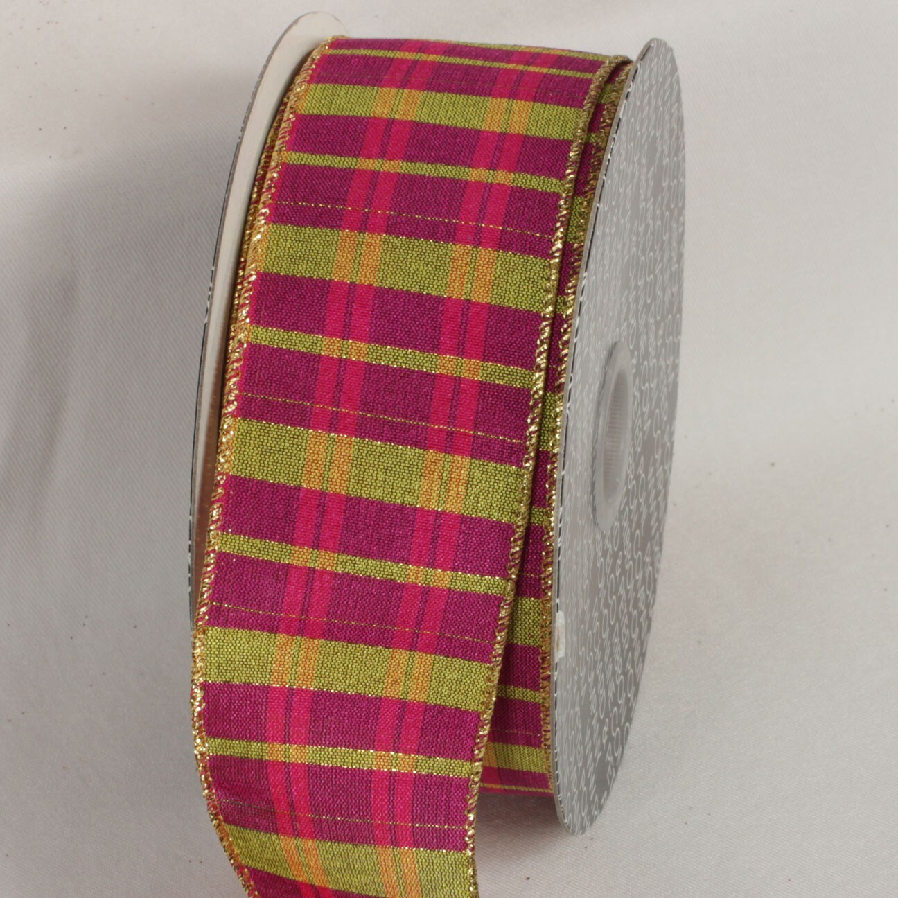 The Ribbon People Fuchsia Pink and Gold Tartan Wired Craft Ribbon 2" x ...