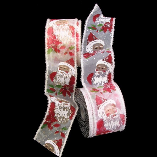 The Ribbon People Sheer Gold and Red Santa Claus Print Wired Craft ...