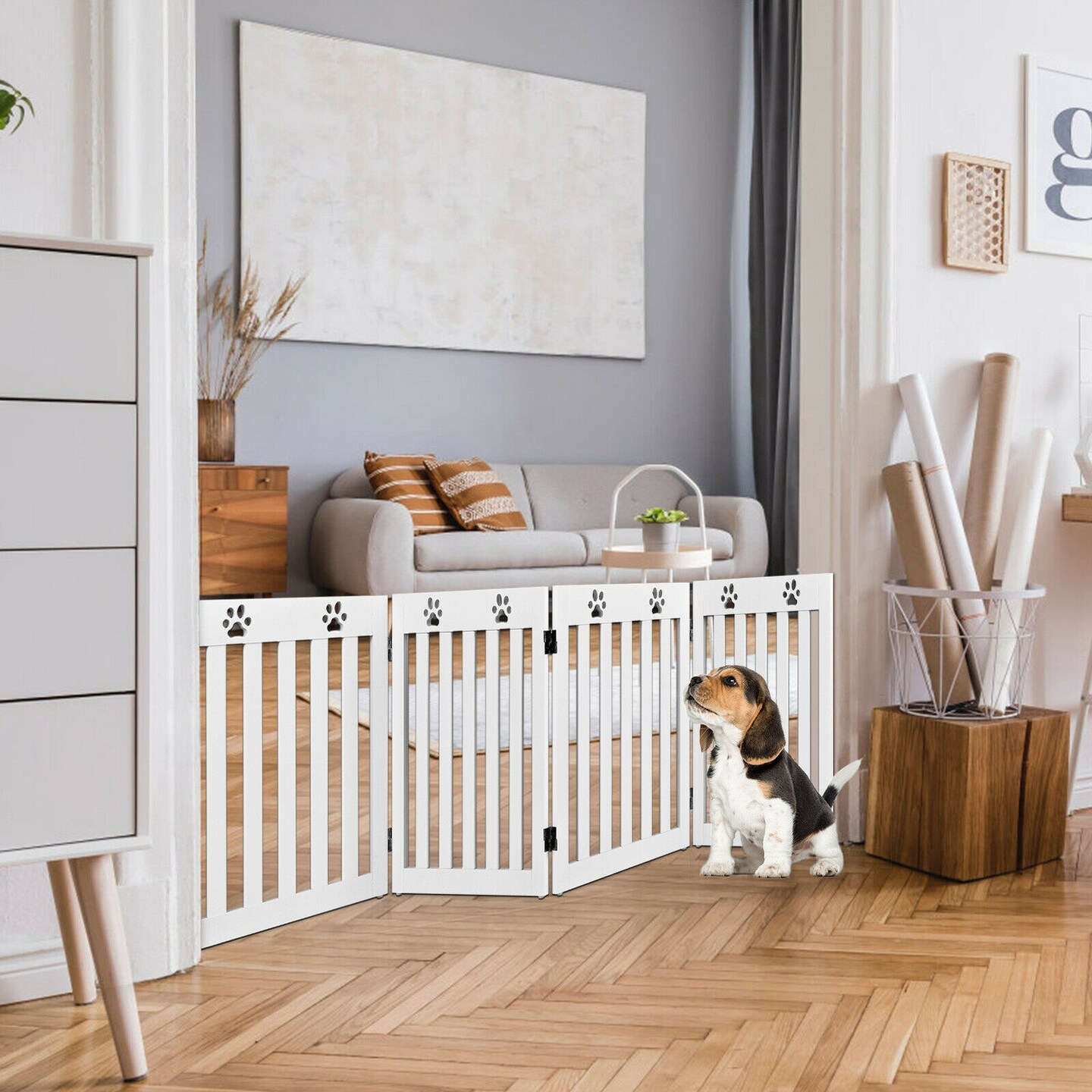 Folding Wooden Freestanding Pet Gate Dog Gate with 360° Hinge | Michaels