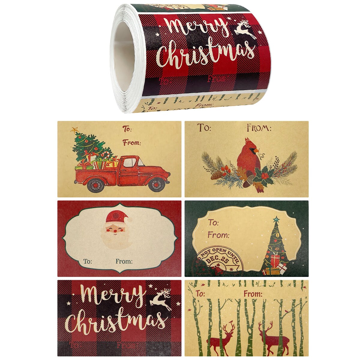 Wrapables Christmas Holiday Gift Tag Stickers and Labels Roll for Gift ...
