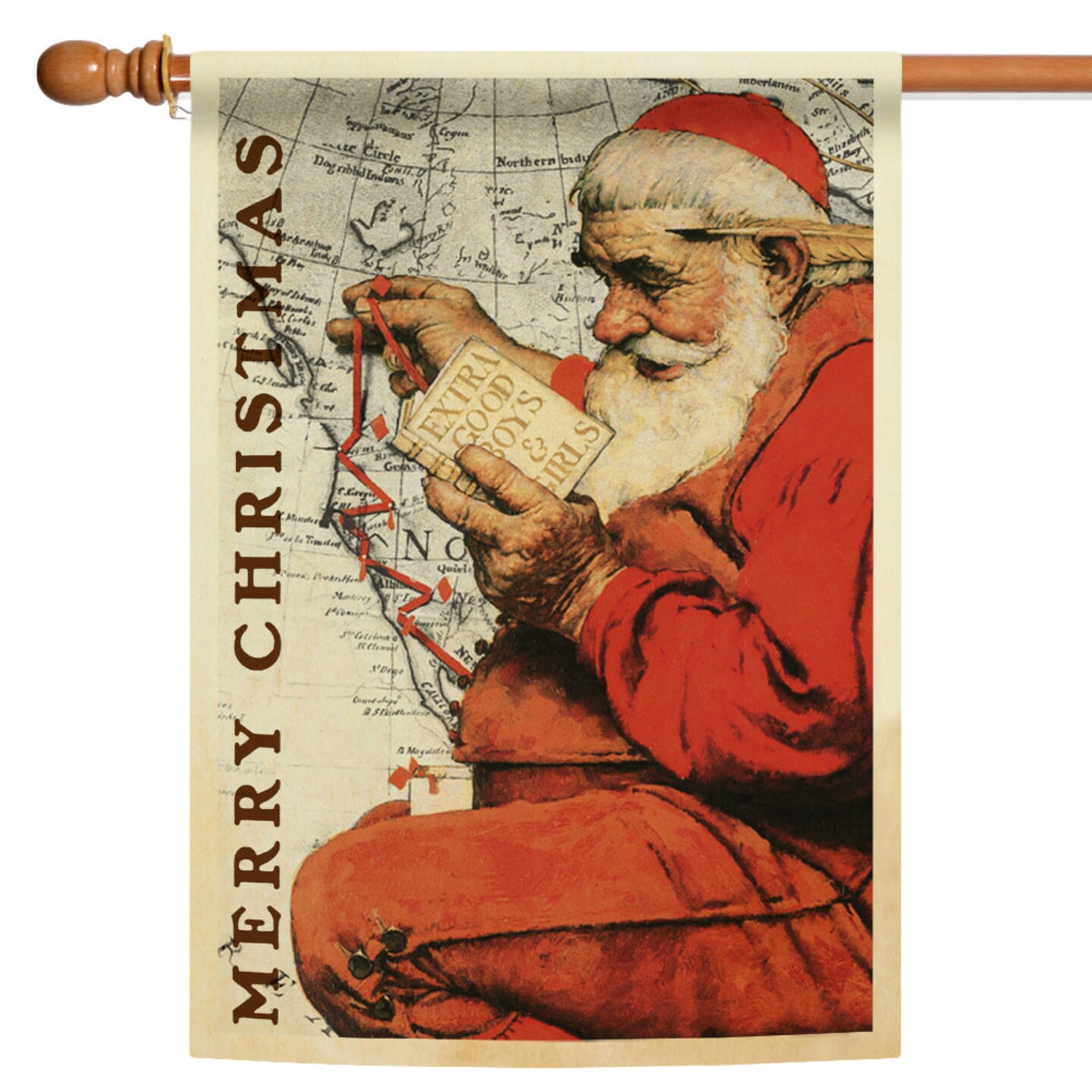 Toland Home Garden Red and Ivory Santa on Map Christmas Outdoor House ...