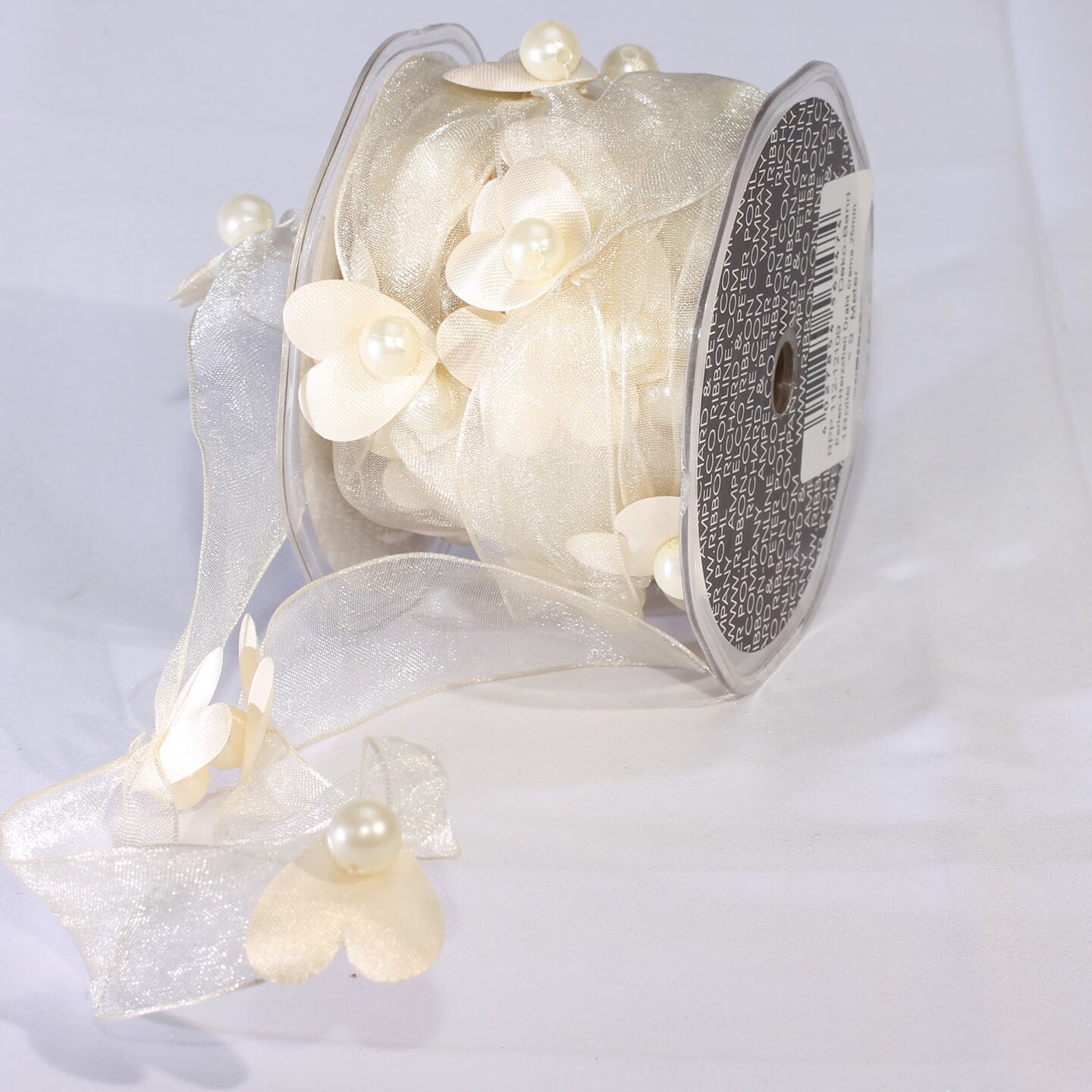 The Ribbon People Ivory Organdy Hearts and Pearls Wired Craft Ribbon 1 ...