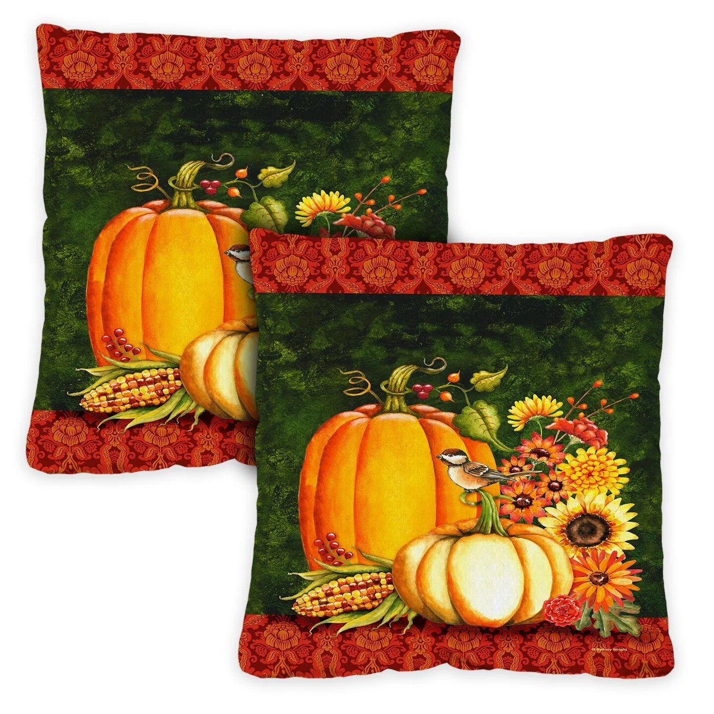 Toland Home Garden Set of 2 Pumpkin Flower Fall Harvest Outdoor Patio Throw Pillow Covers 18 ...