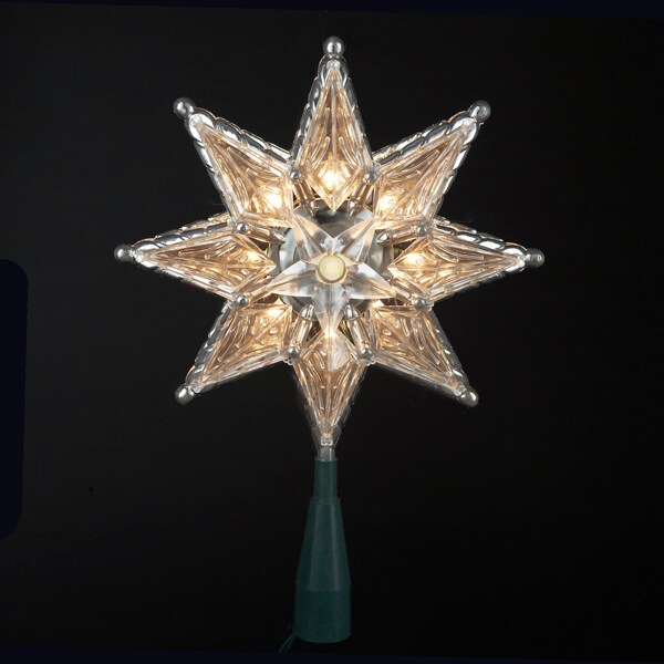 KSA 8" Lighted Clear 8-Point Star Christmas Tree Topper - Clear Lights ...