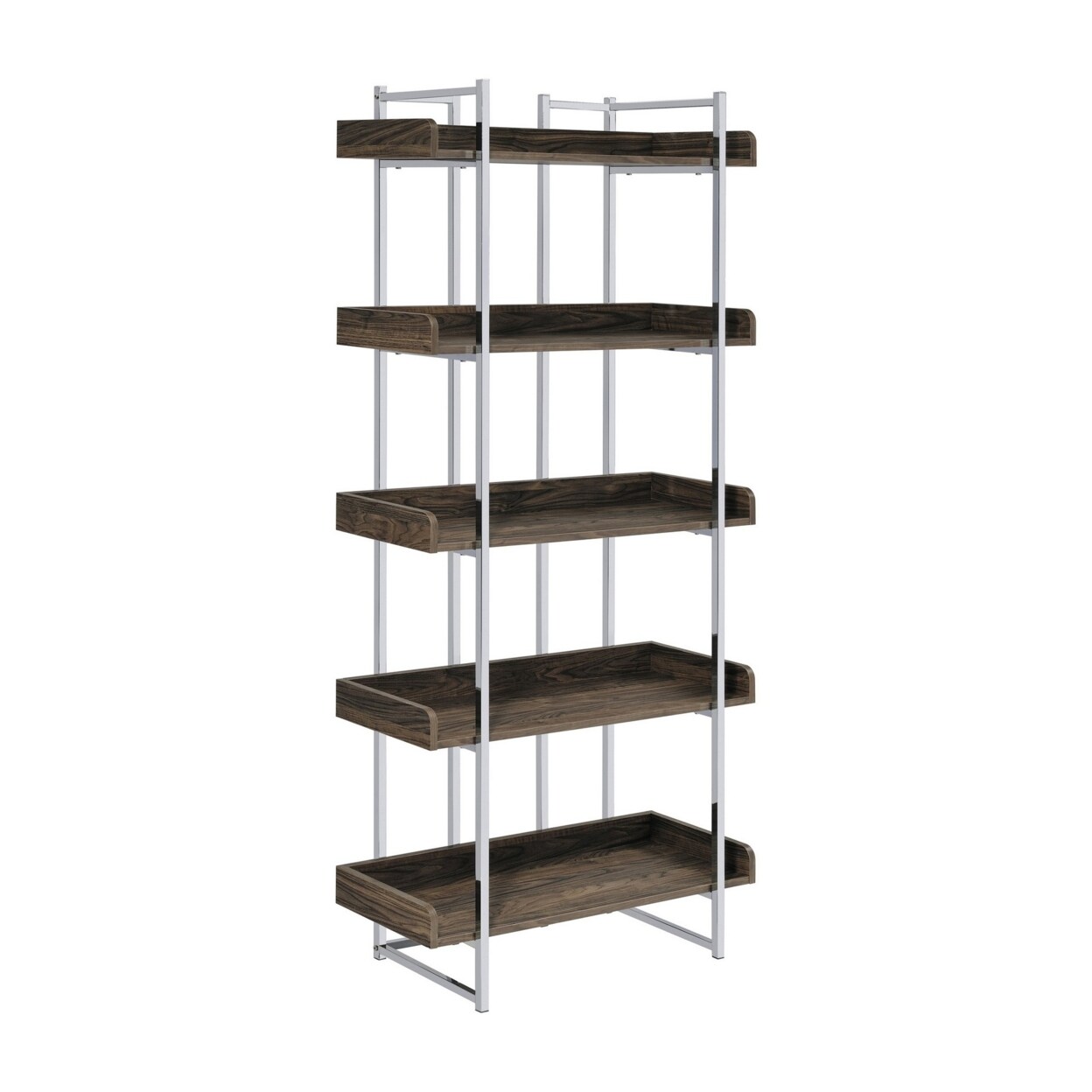Saltoro Sherpi Pam 70 Inch Bookcase, 5 Wood Shelves with Raised Edges ...