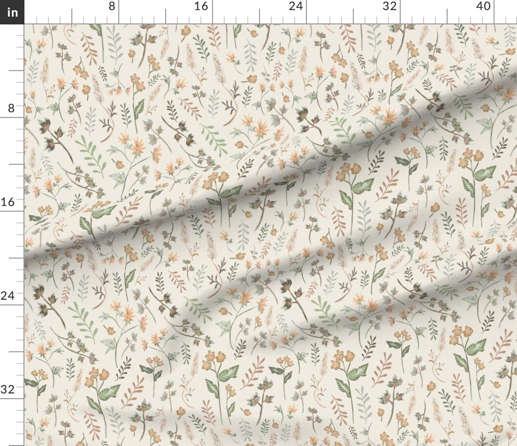 Various Fabrics by the Yard or Fat Quarter Sage Botanical Spring Floral ...