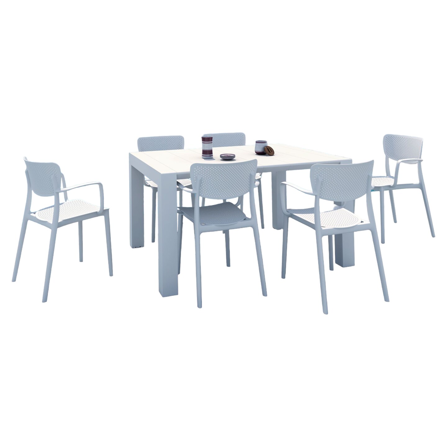 Luxury Commercial Living 7-Piece White Patio Dining Set with Extension ...