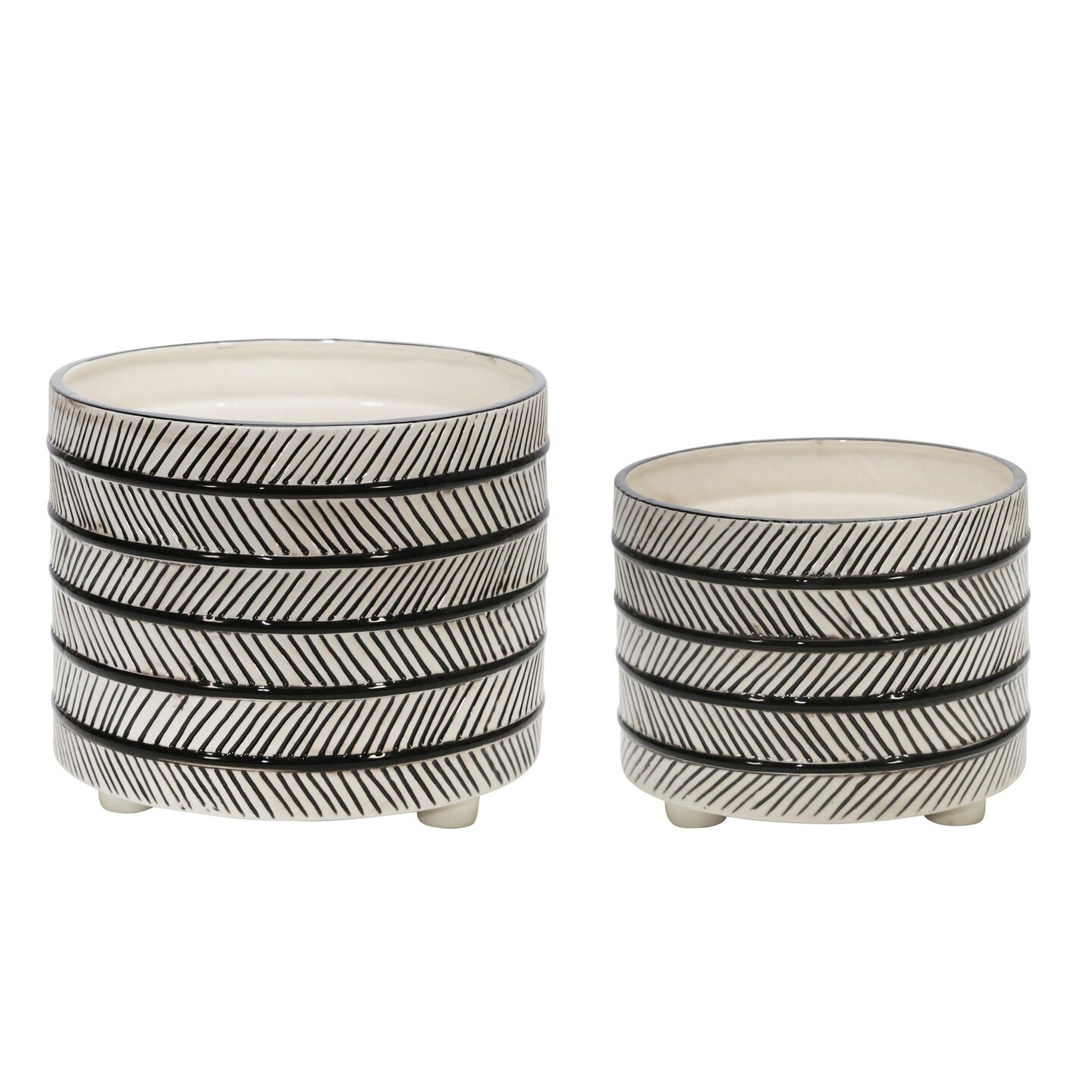 Kingston Living Set of 2 Gray and Black Diamond Footed Ceramic Outdoor ...