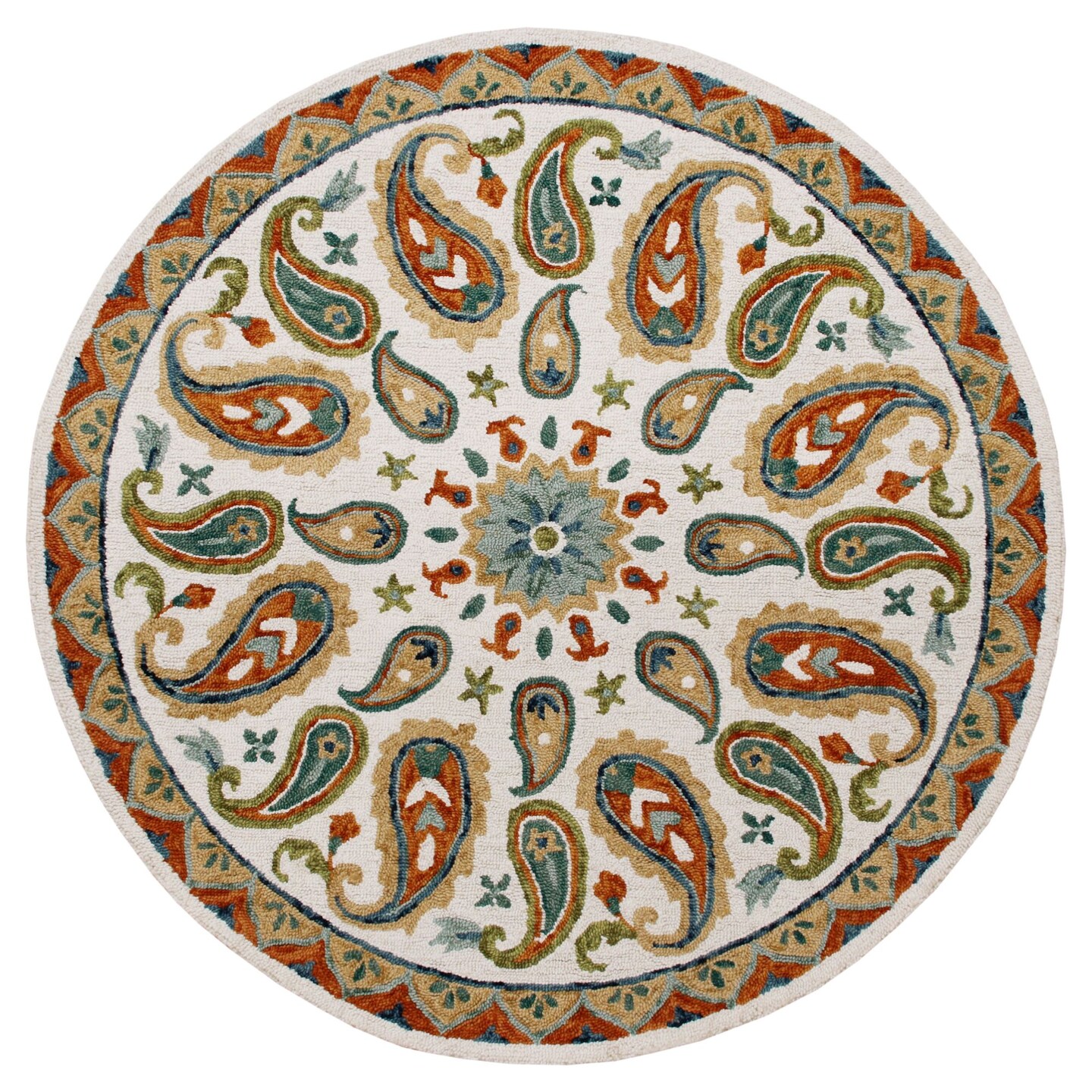 Laddha Home Designs 7' Orange and Blue Paisley Medallion Hand Hooked ...