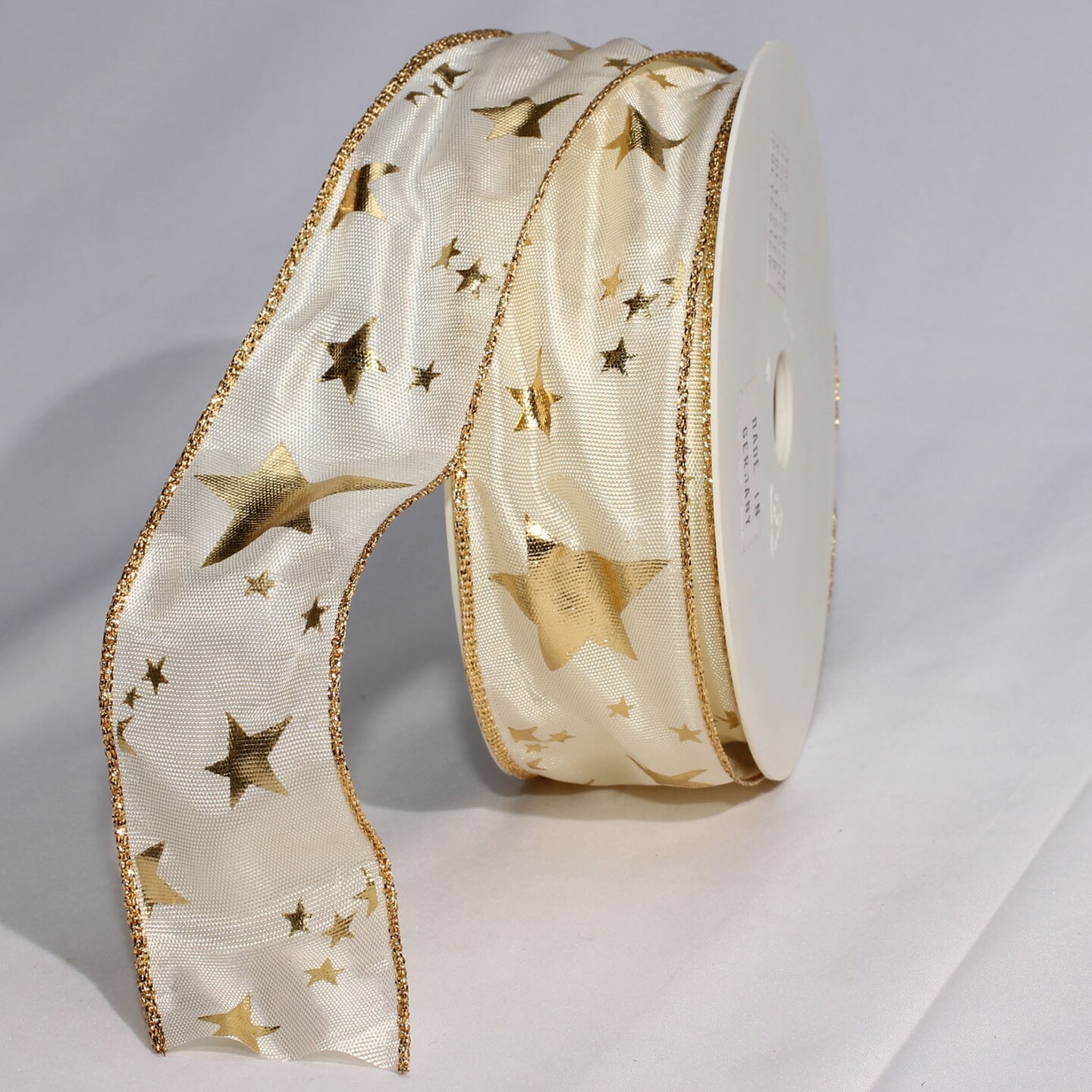 The Ribbon People White and Gold Star Printed Wired Craft Ribbon 1.5" x ...