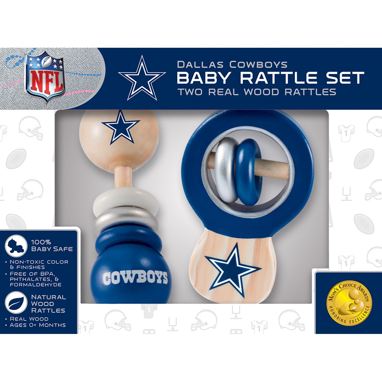 Baby Fanatic Wood Rattle 2 Pack - NFL Dallas Cowboys Baby Toy Set ...