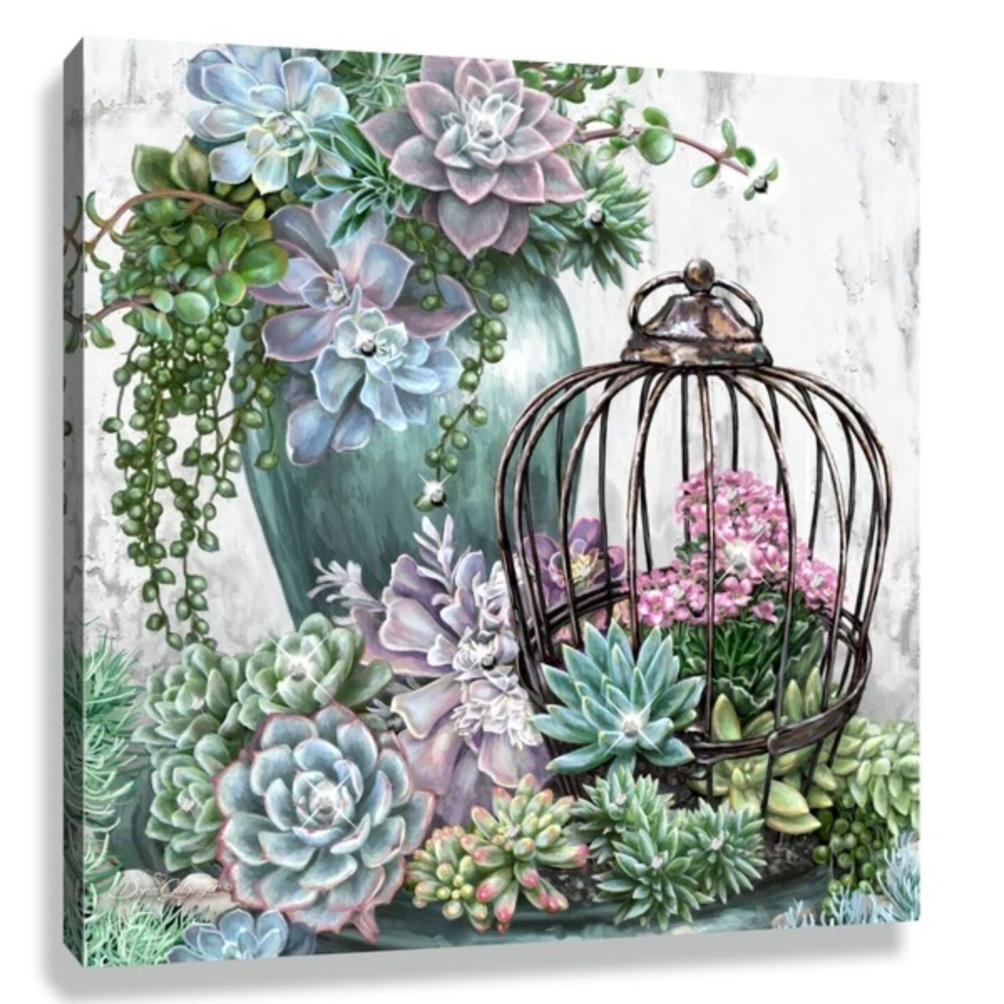 Glow Decor Green and Pink Succulent Garden Pizazz Print Framed Wall ...