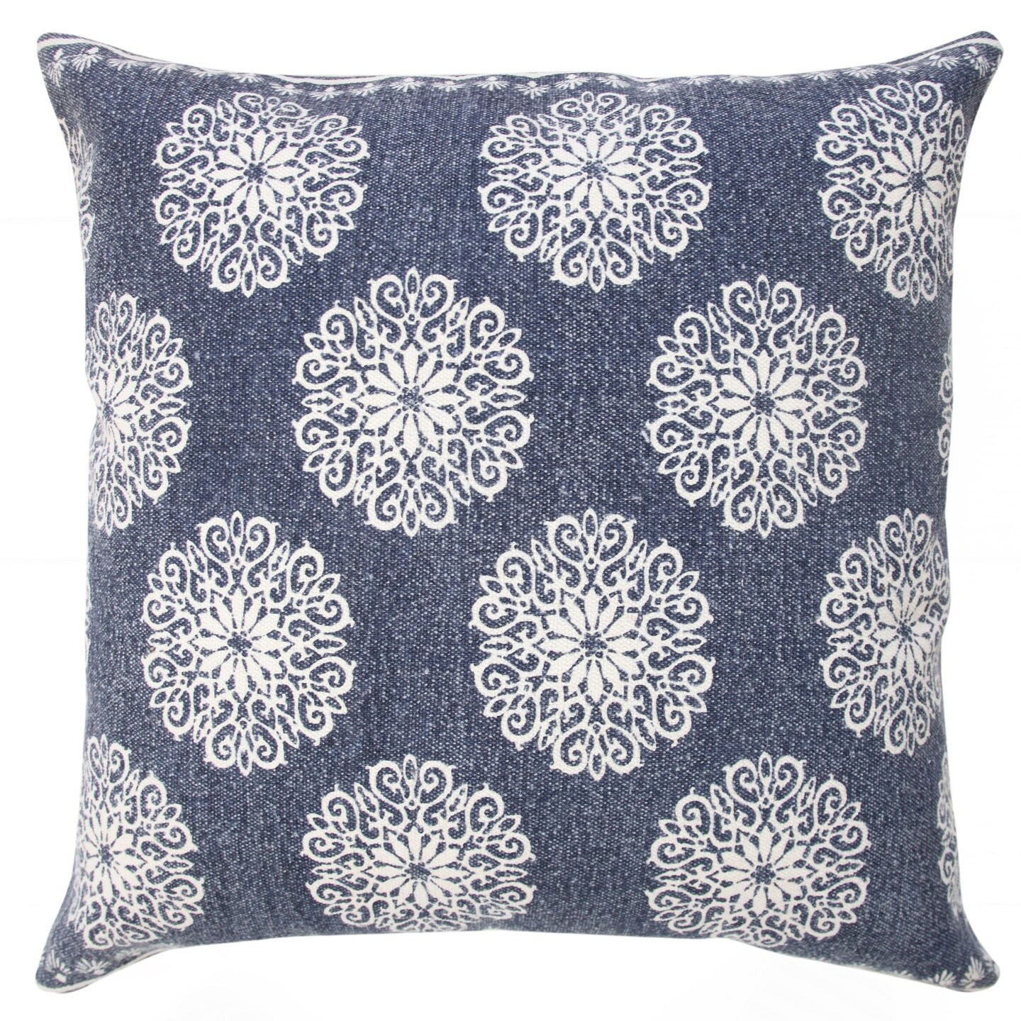 Laddha Home Designs 20" White and Blue Bohemian Floral Pattern Square ...