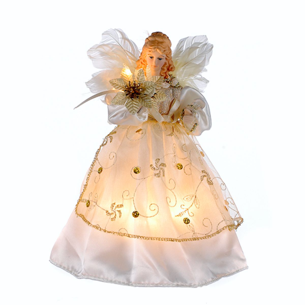 KSA Ivory and Gold Angel with Poinsettia Christmas Tree Topper - Clear ...