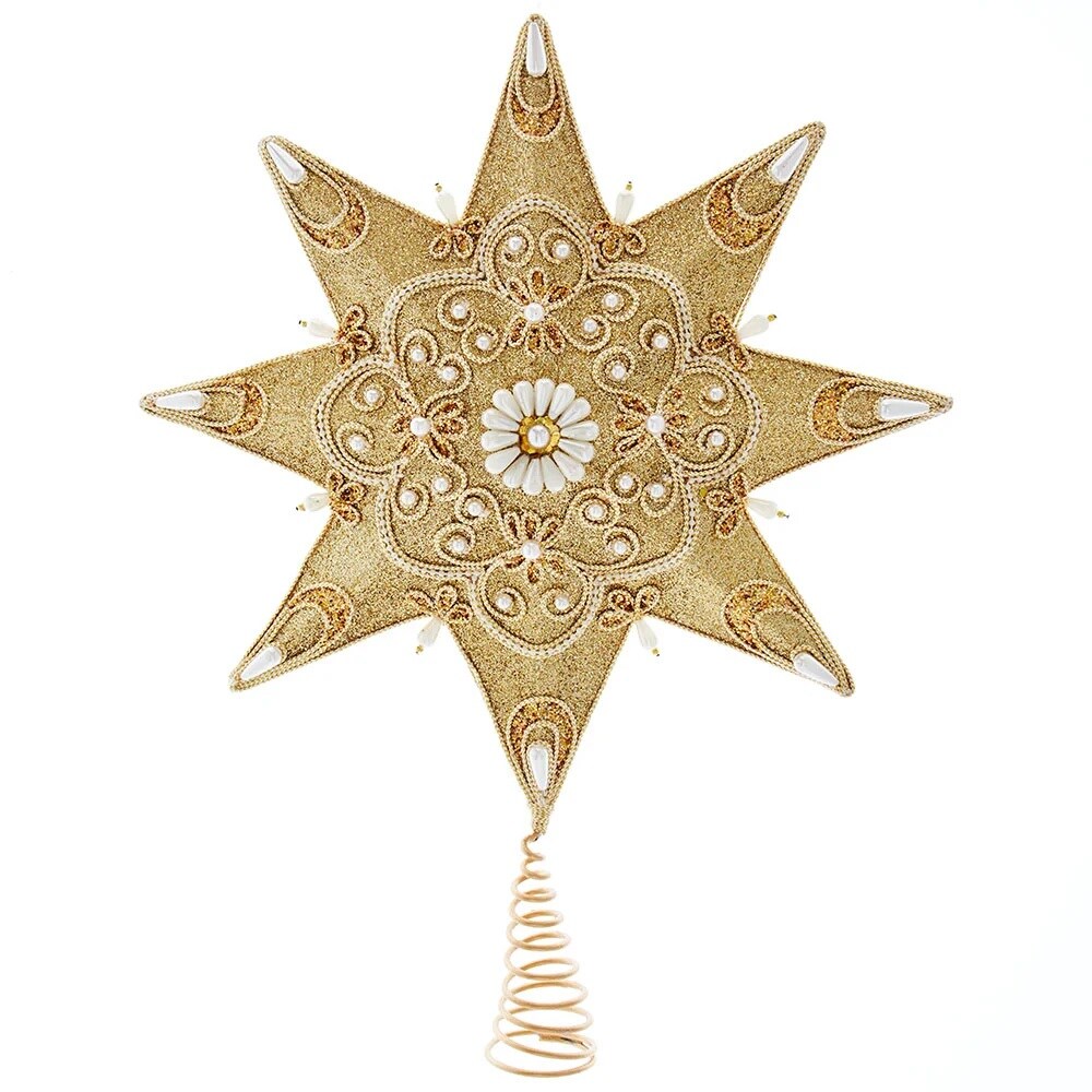 KSA 17.5" Pearl and Gold Shimmer Star Christmas Tree Topper, Unlit ...