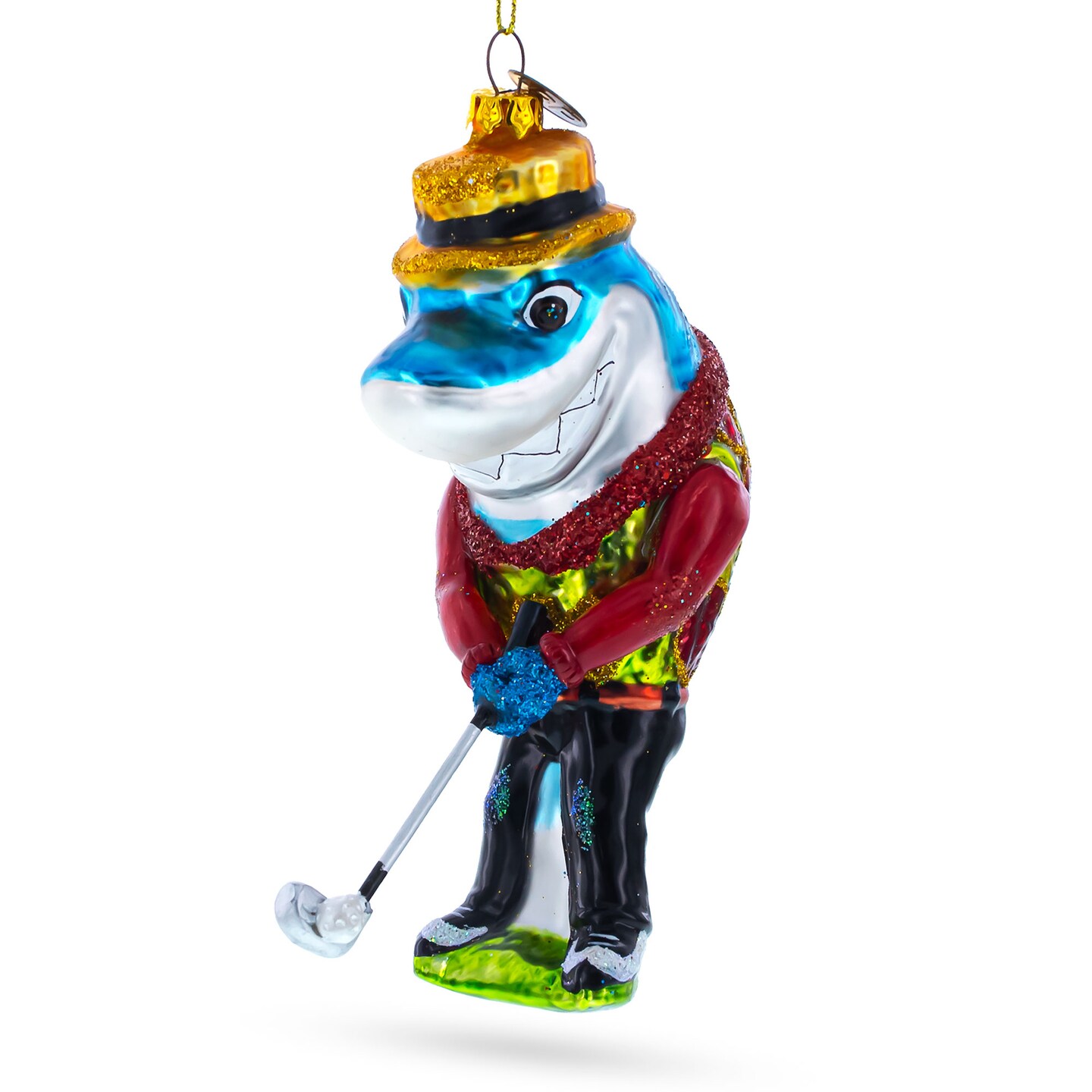 Shark Playing Golf Blown Glass Christmas Ornament | Michaels
