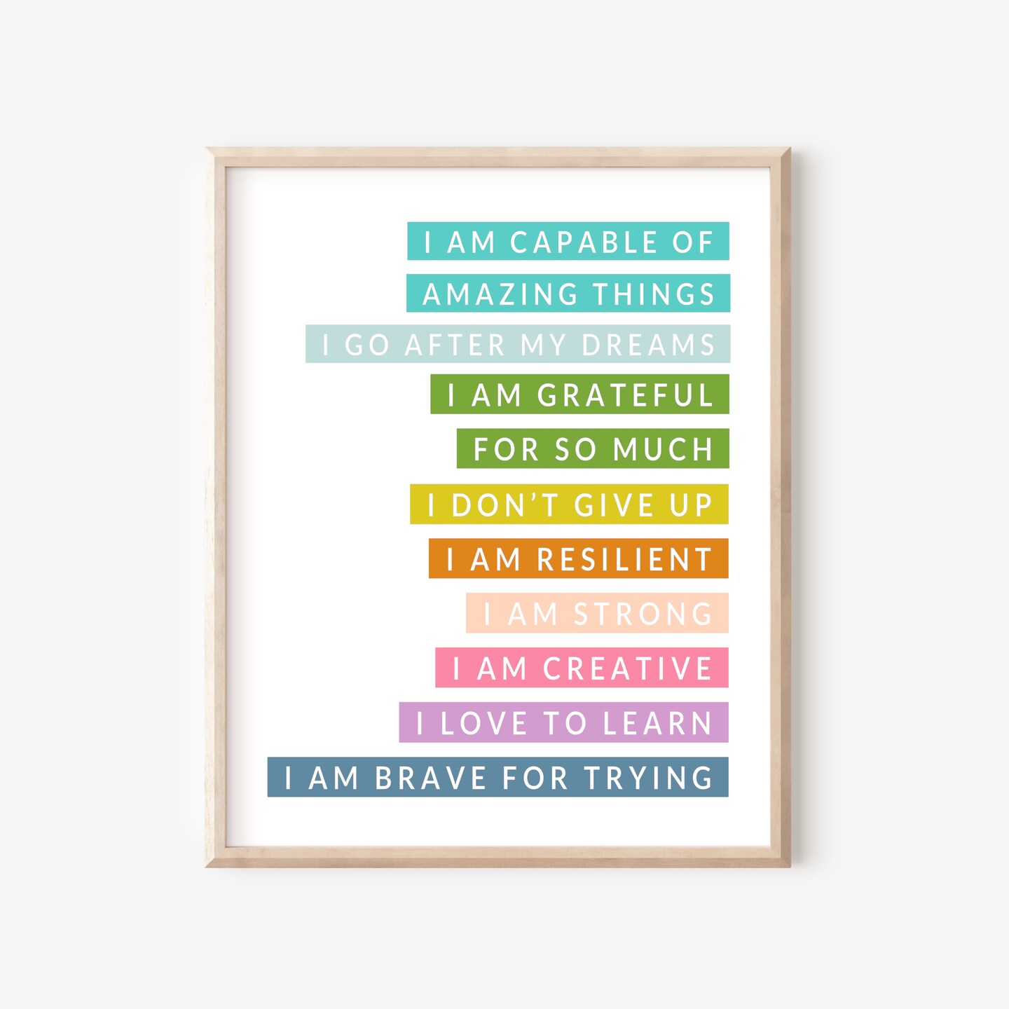I Am Capable Positive Affirmations | Colorful Rainbow Art Print ...